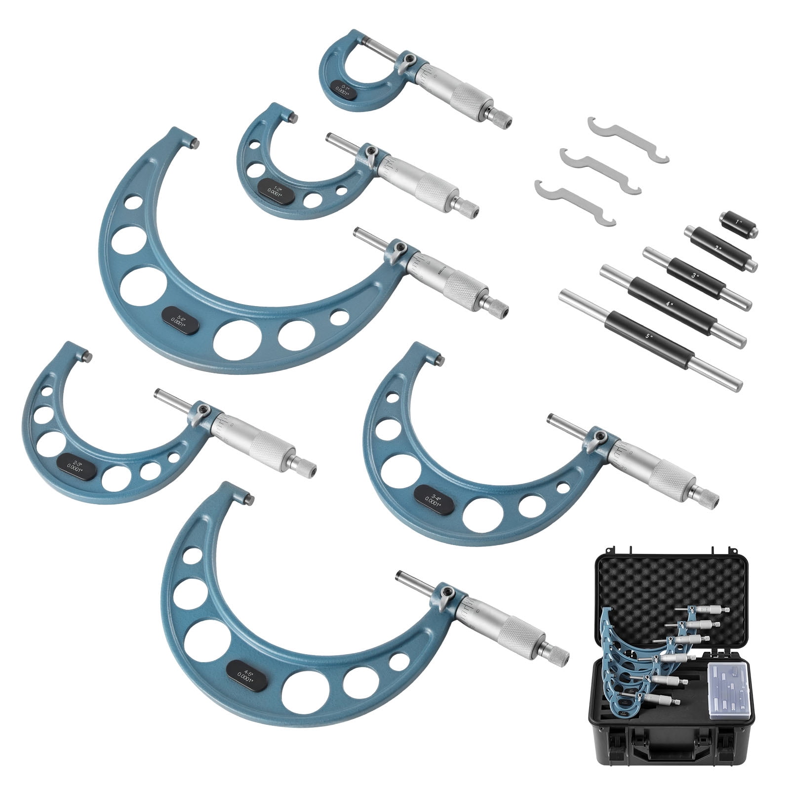 VEVOR 6 PCS Micrometer Set, 0-1"/1-2"/2-3"/3-4"/4-5"/5-6" Machinist ...