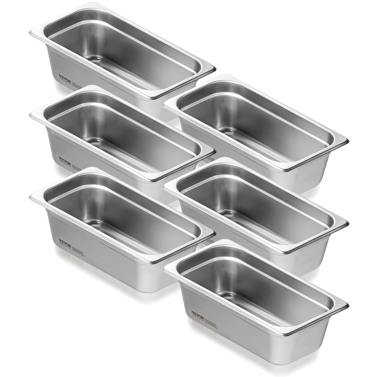 VEVOR 6 Pack Hotel Pans,1/3 Size Anti-Jam Steam Pan, 0.8mm Thick Stainless Steel Restaurant ...