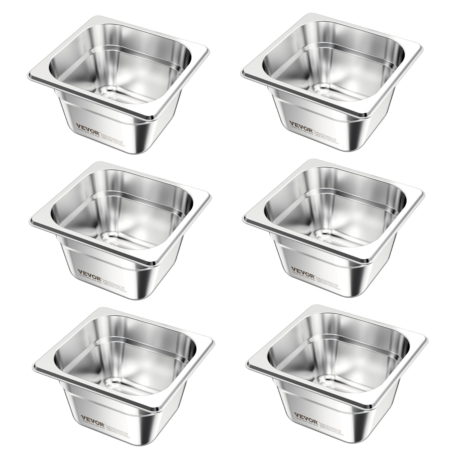 VEVOR 6 Pack Stainless Steam Hotel Pans, 1/6 Size Table Steam Pan, 4 ...