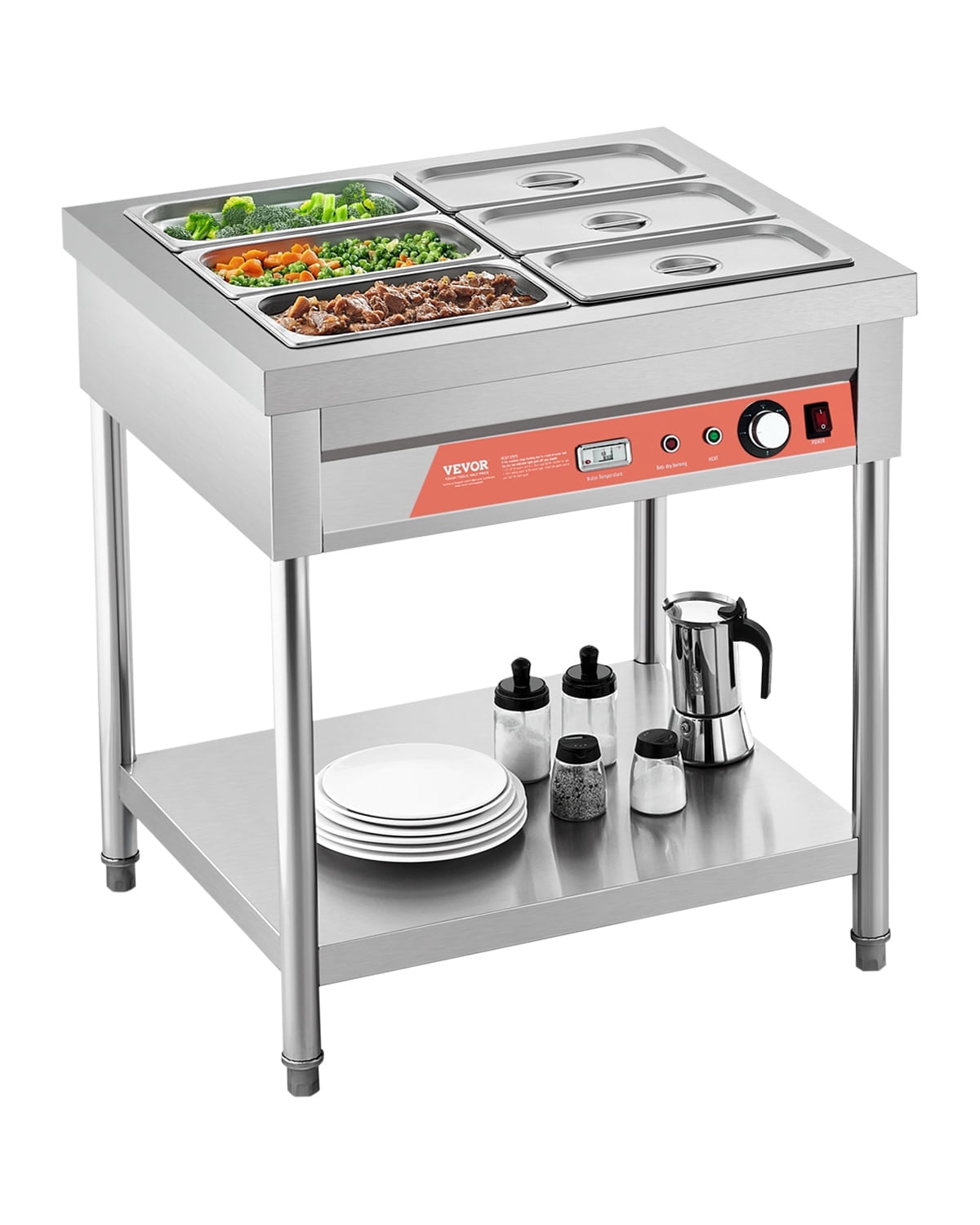 VEVOR 6-Pan Commercial Food Warmer, 6 x 1/3 Pans Electric Steam Table ...