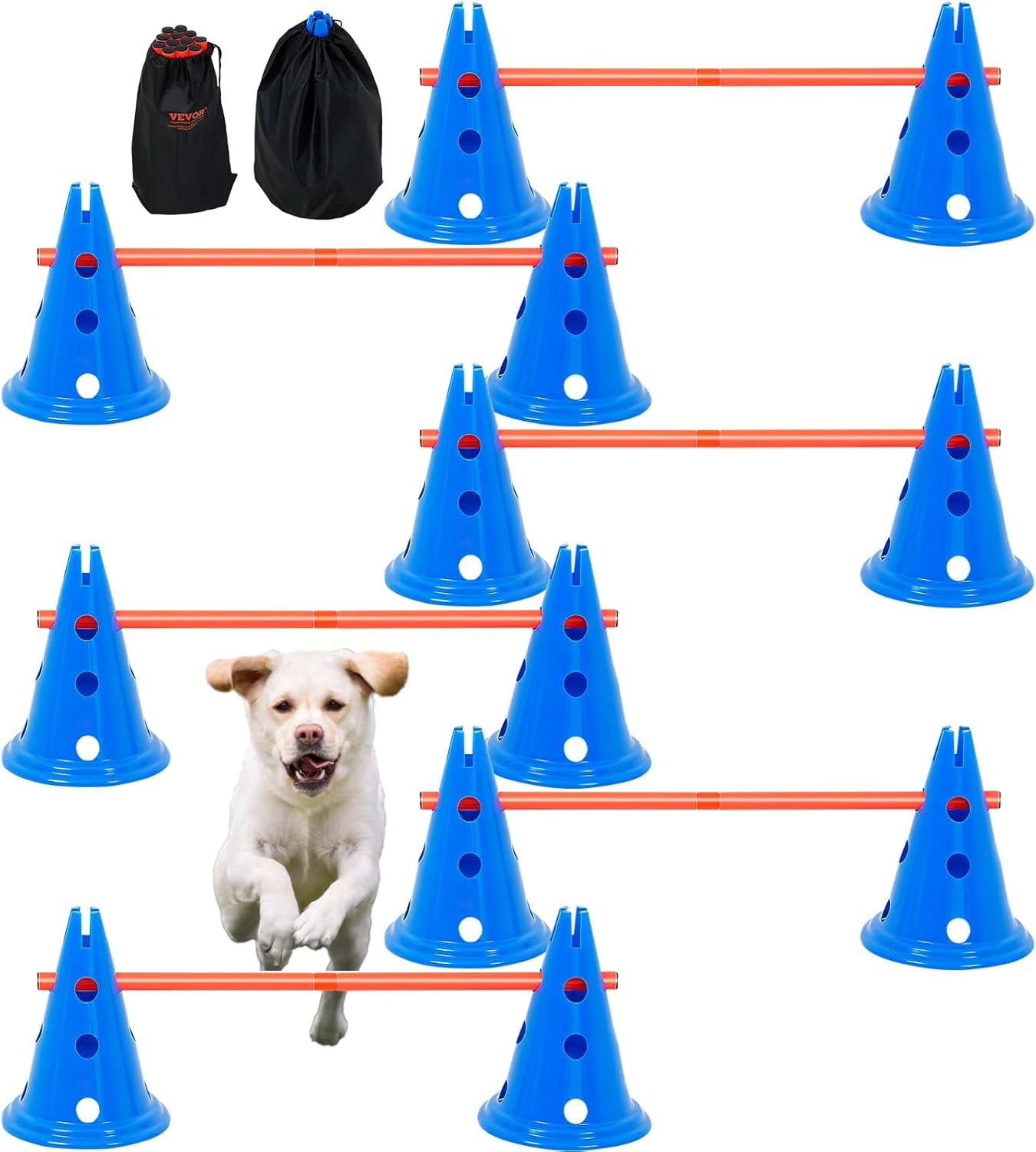 VEVOR 6 Sets Dog Agility Hurdle Cone Set, 12 Agility Cones 6 Agility ...
