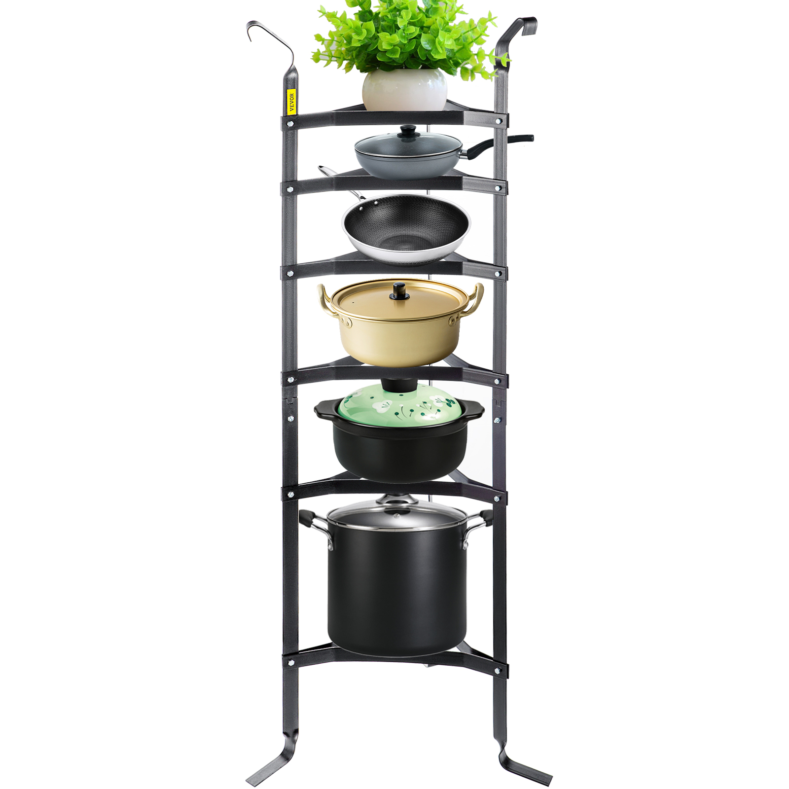 VEVR 6-Tier Cookware Stand, Carbon Steel Multi-Layer Pot Rack, 61-inch ...