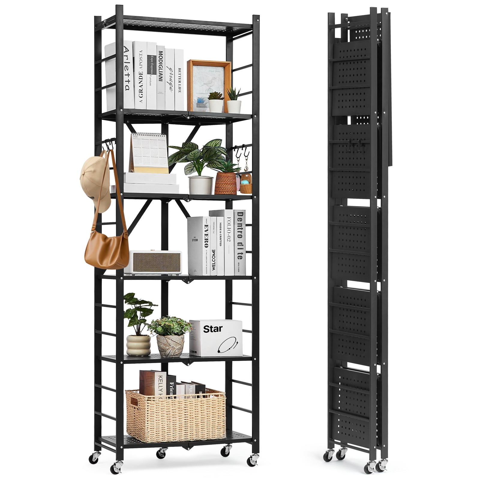 VEVOR 6-Tier Foldable Storage Shelf, 24W x 12D x 72H Inch Folding Metal ...