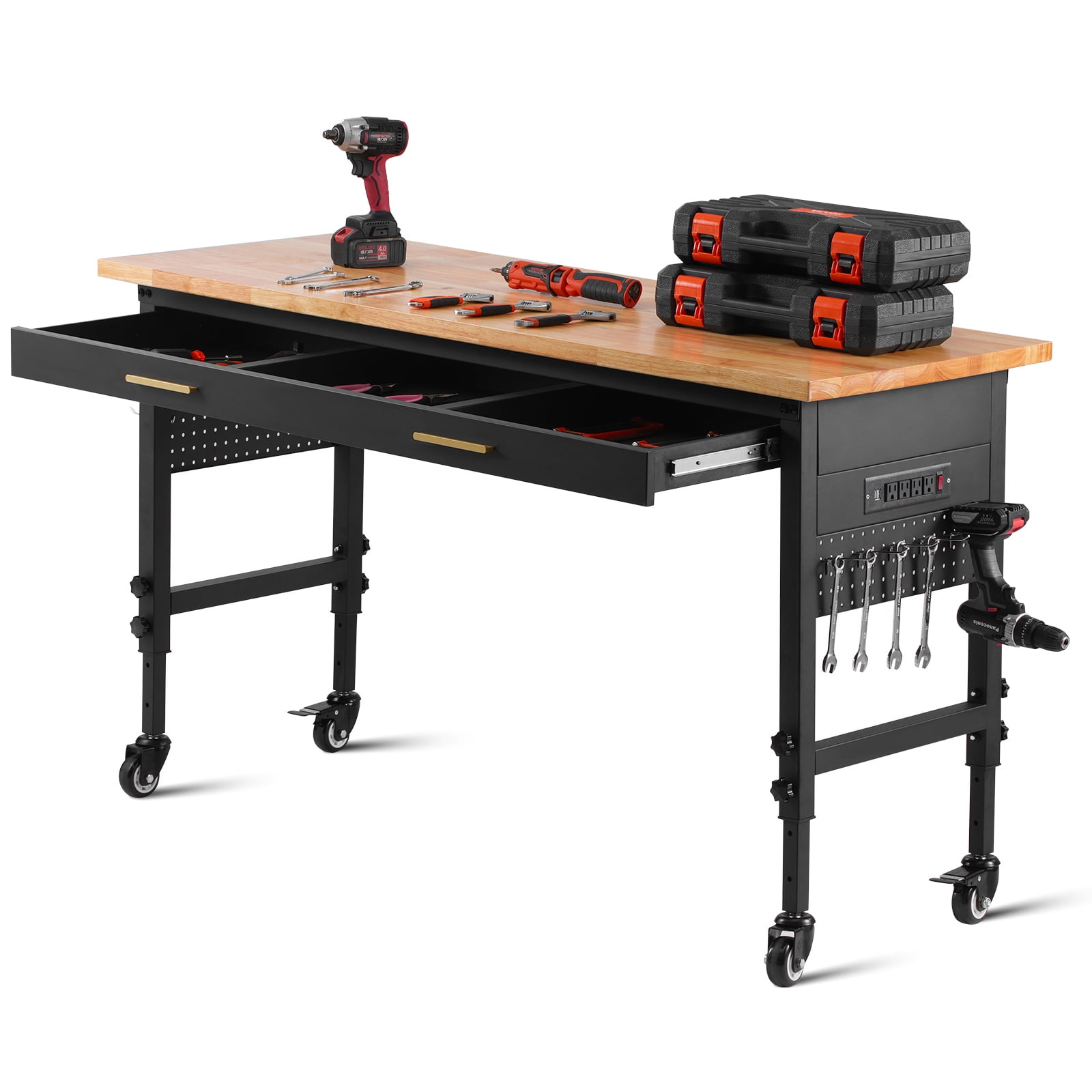 VEVOR 60-inch Adjustable Workbench, 1500 lbs Load Capacity, Garage ...
