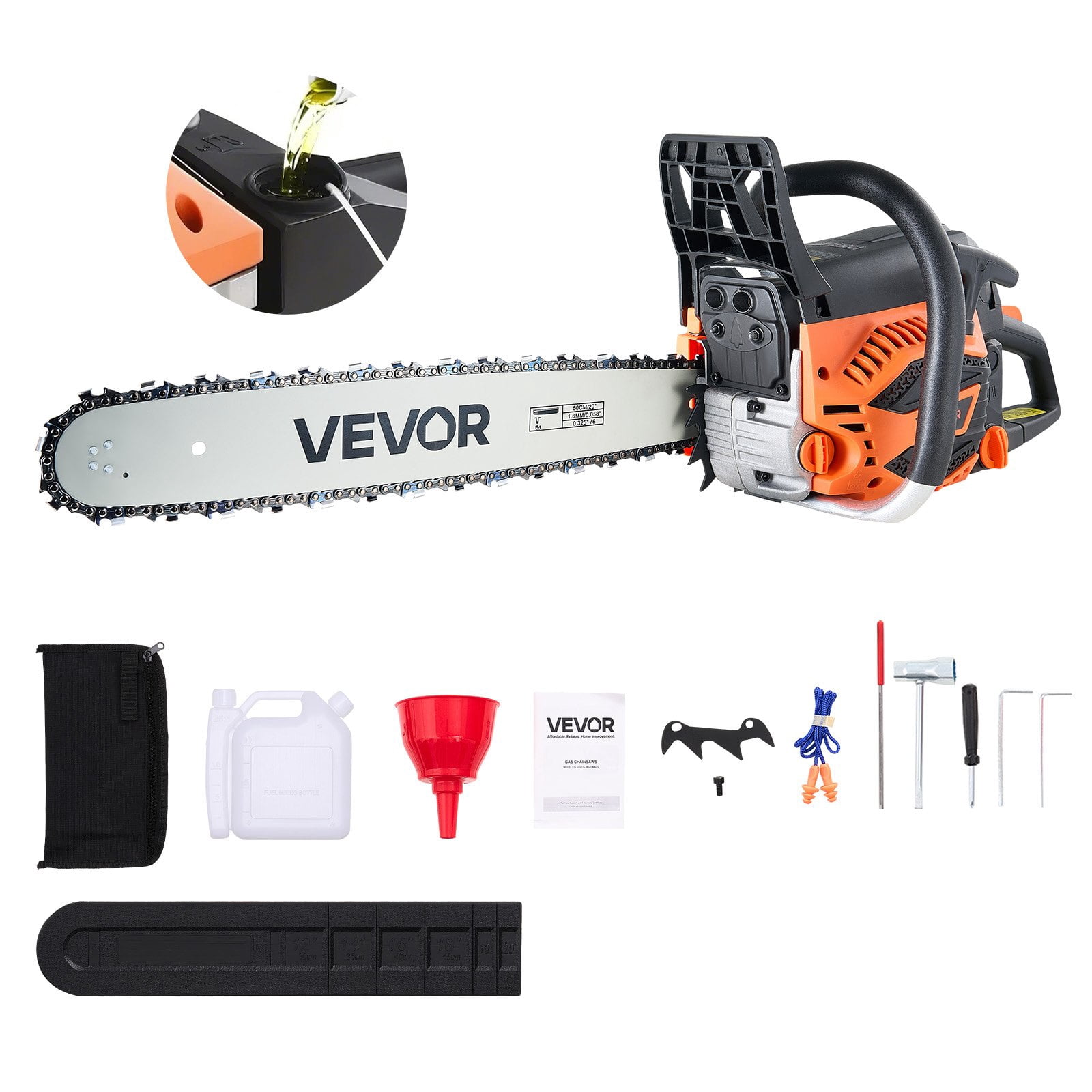 VEVOR 62 cc Gas Chainsaw, 20 inch Gas Powered Chainsaw, 3.8 HP Power ...