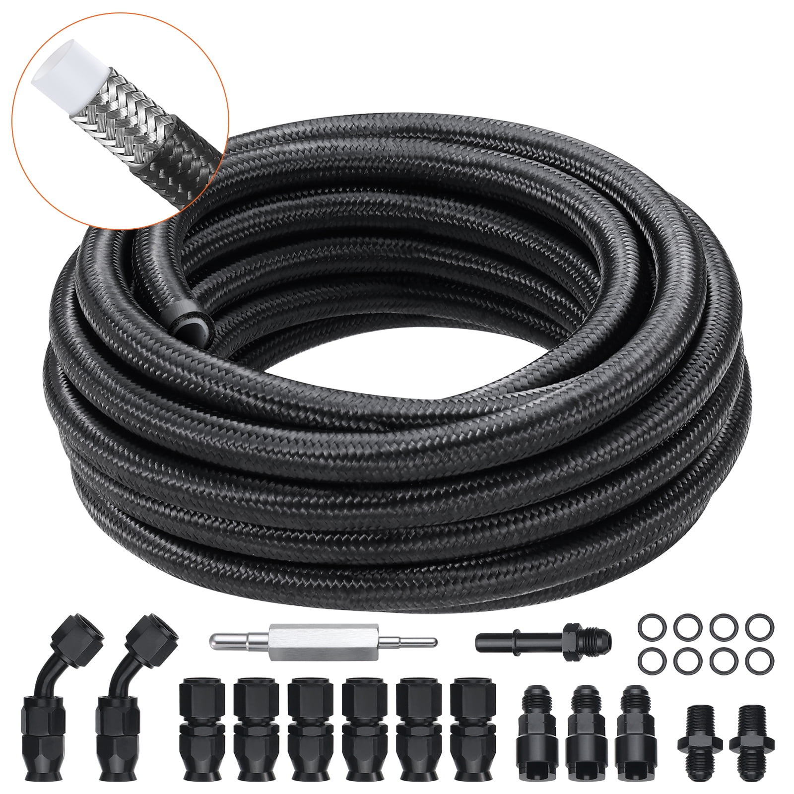 VEVOR 6AN Fuel Line Kit, 25 FT Fuel Hose Kit, 5/16" Nylon Stainless ...