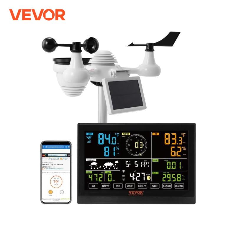 VEVOR 7-in-1 Wi-Fi Weather Station 7.5 in Color Display with Solar ...
