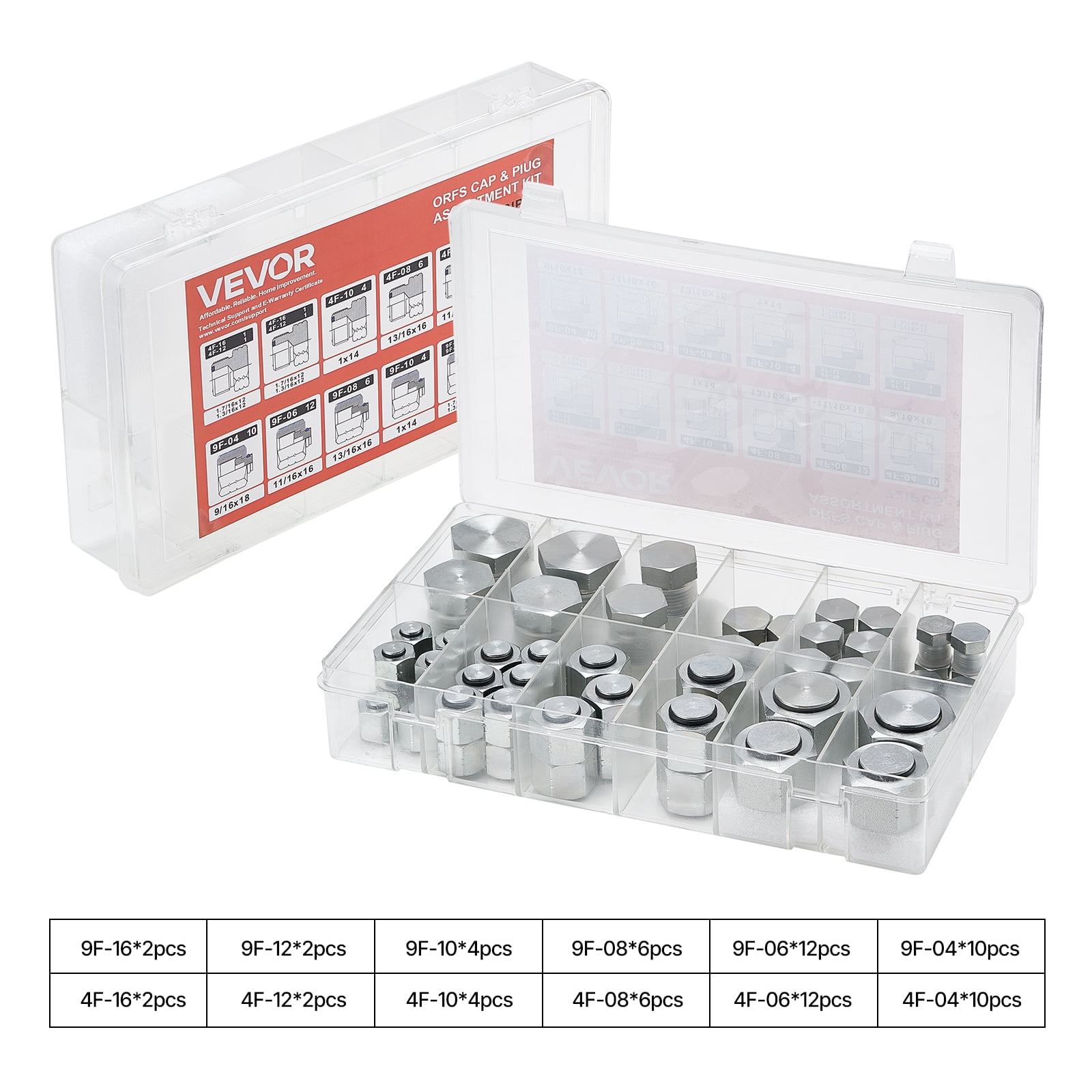 VEVOR 72 PCS ORFS Hydraulic Fittings, O Ring Face Seal Fitting Kit ...