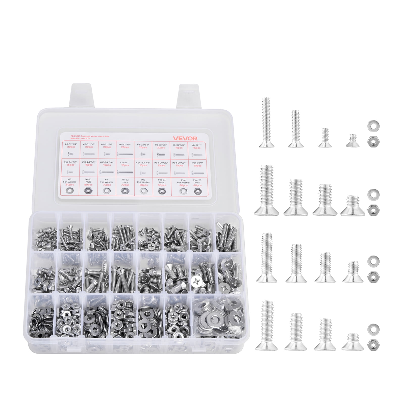VEVOR 720 Pcs Bolts and Nuts Assortment Kit, Imperial Machine Screws ...