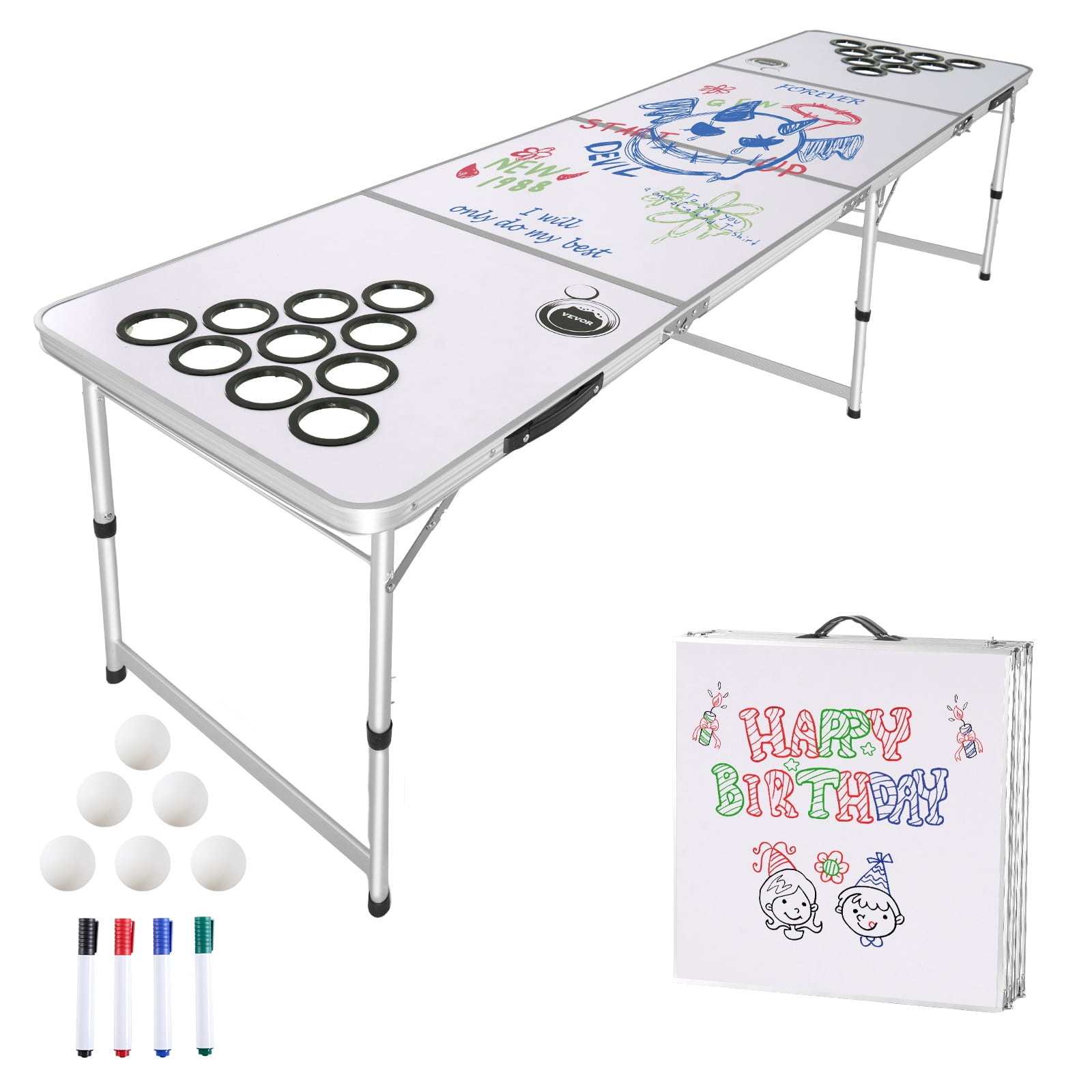 VEVOR 8 Foot Portable Beer Pong Table, Folding Tailgate Table, Cup ...