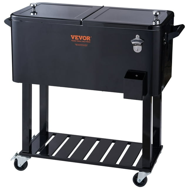 VEVOR 80-Quart Portable Rolling Ice Chest, Beverage Cooler Cart with ...