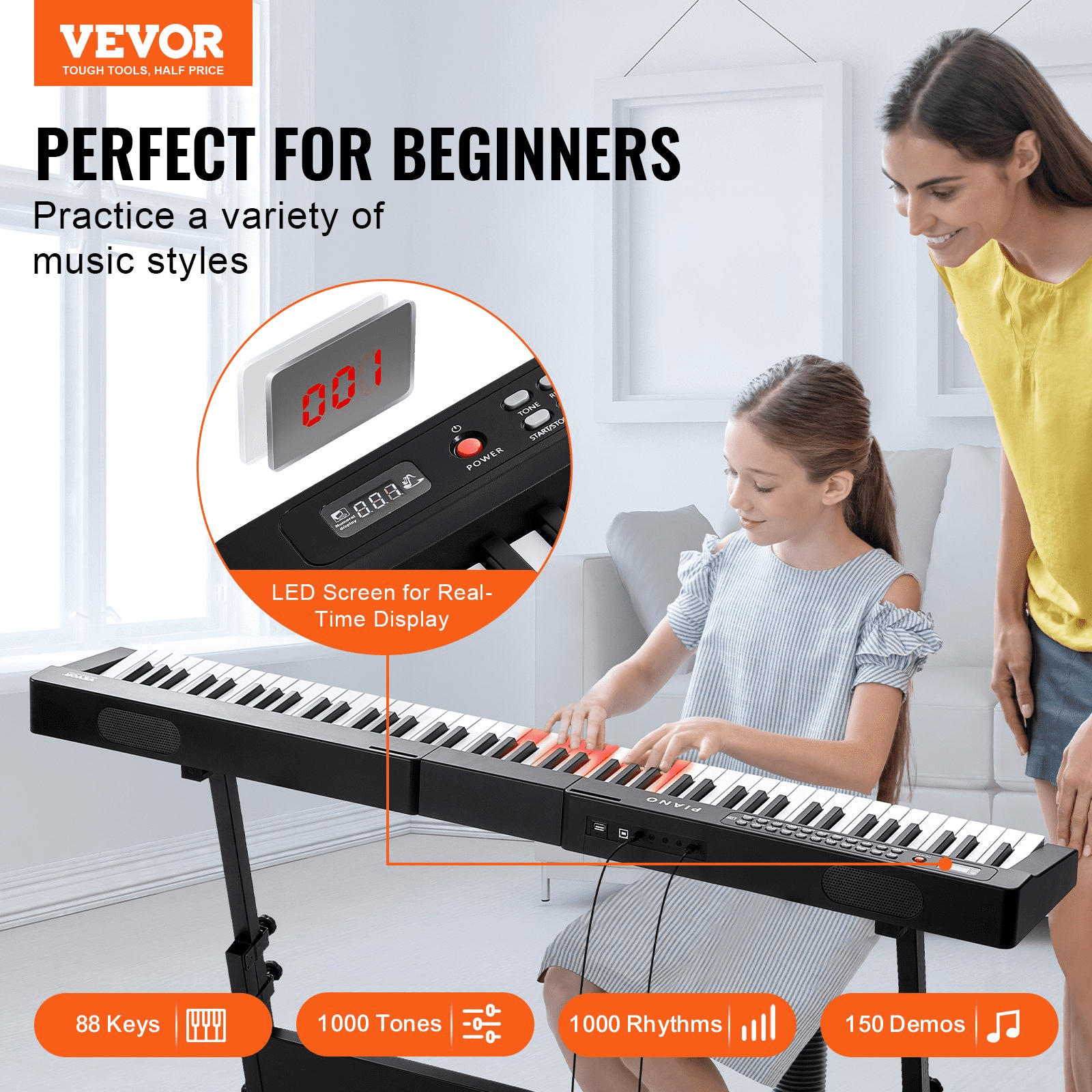 VEVOR 88 Key Digital Piano Keyboard Semi Weighted Full Size Electric ...