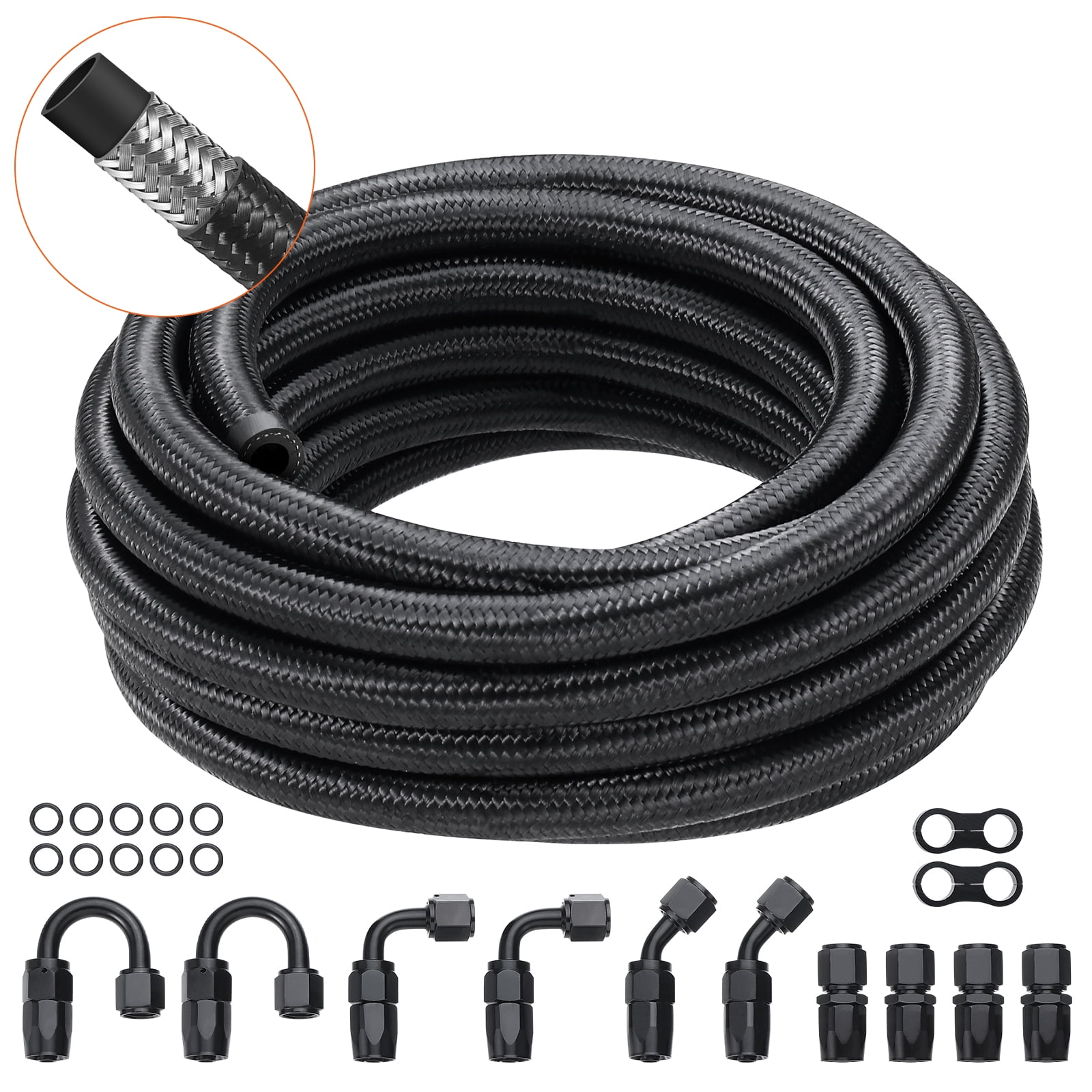 VEVOR 8AN Fuel Line Kit, 20 FT Fuel Hose Kit, 0.43" Nylon Stainless ...