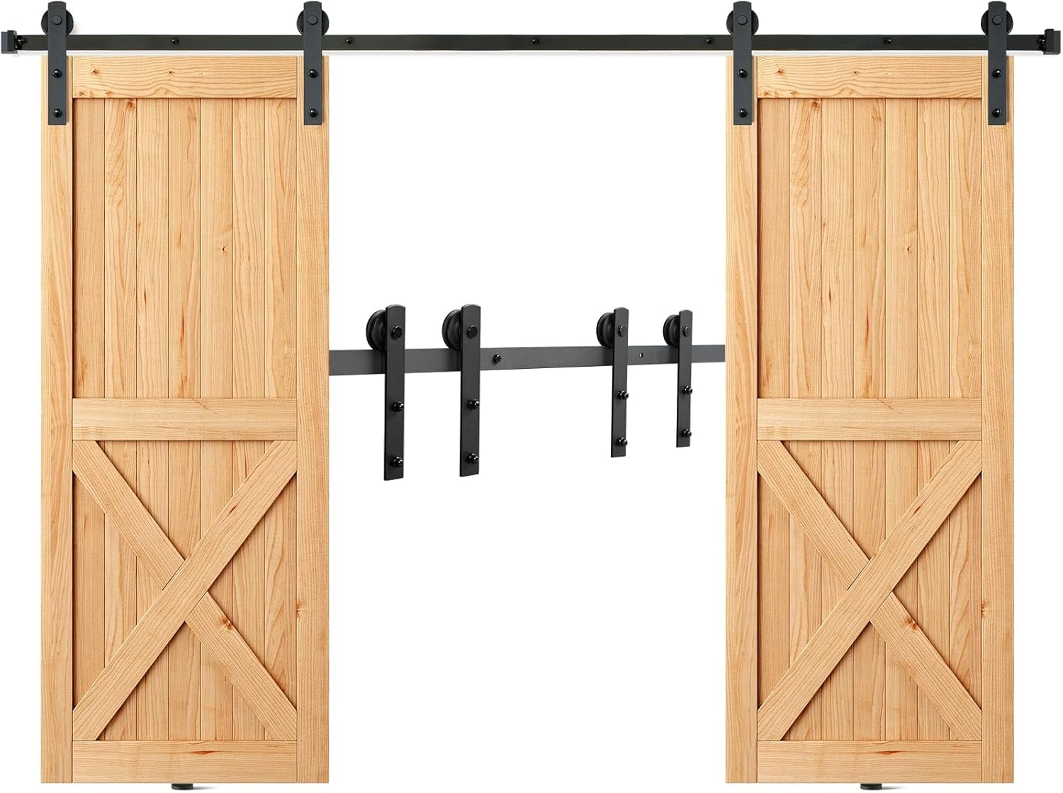 VEVOR 8FT Sliding Barn Door Hardware Kit, 330LBS Heavy Duty Barn Door Track Kit for Double Doors ...