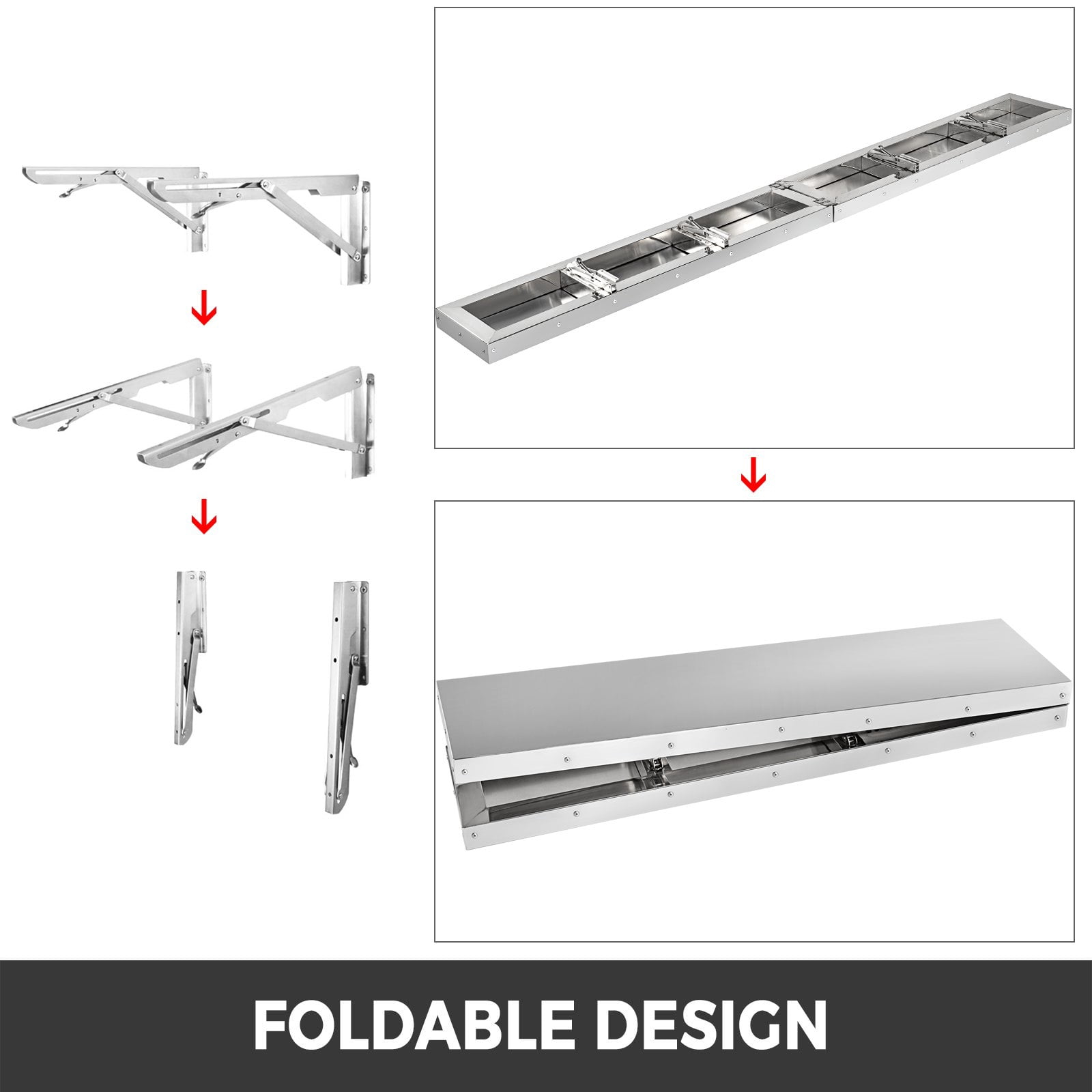 VEVOR 8ft Drop-Down Concession Shelf (Stainless Steel, 100lb Capacity ...