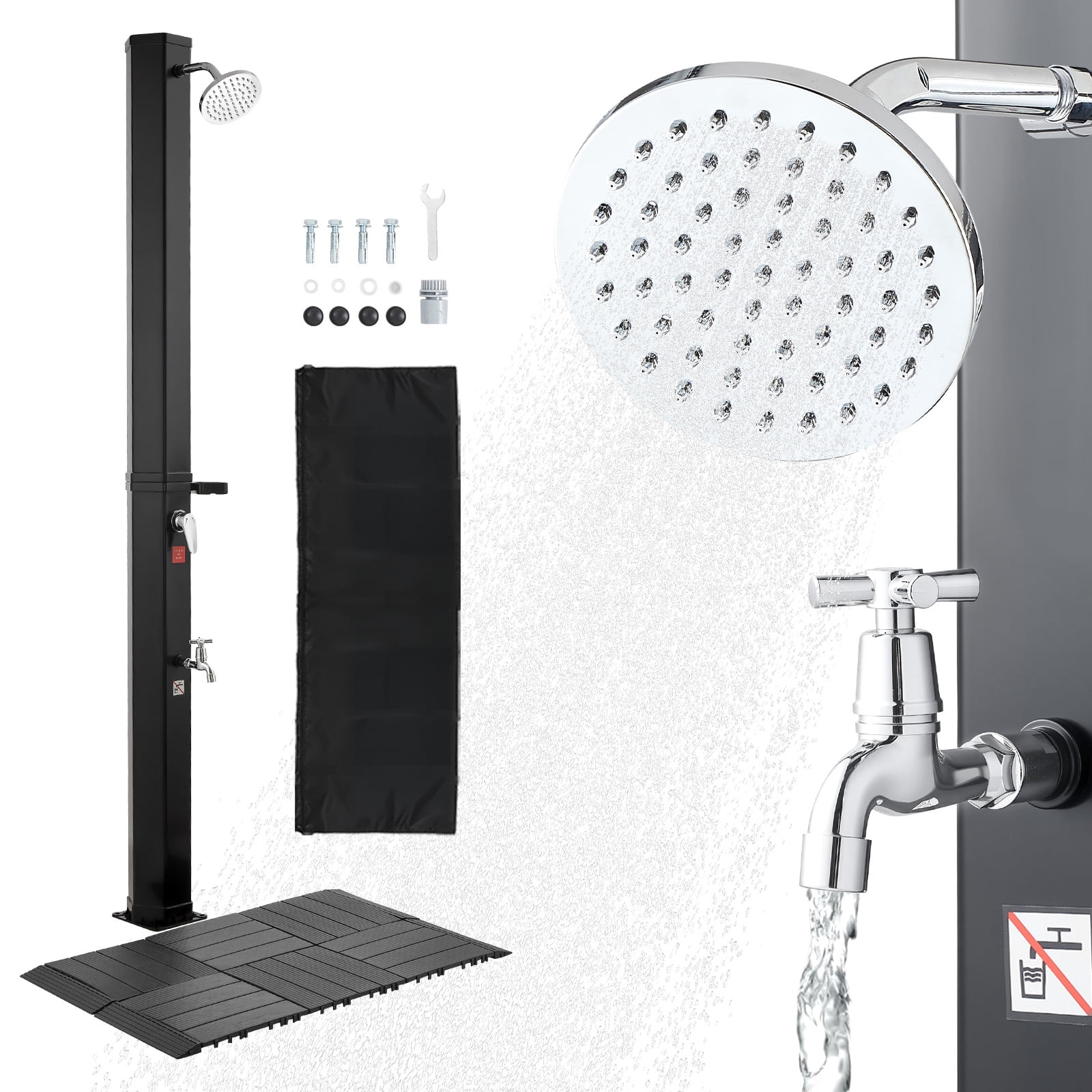 VEVOR 9.2 Gal Solar Heated Shower, 6.4ft Showerhead Height Outdoor ...