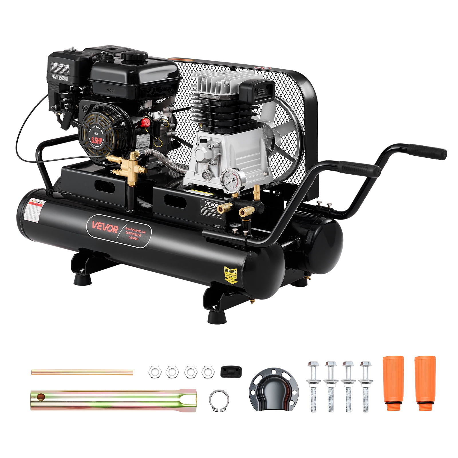 VEVOR 9 Gallon Twin-Tank Gas Powered Air Compressor, 6.5HP 9CFM Gas ...