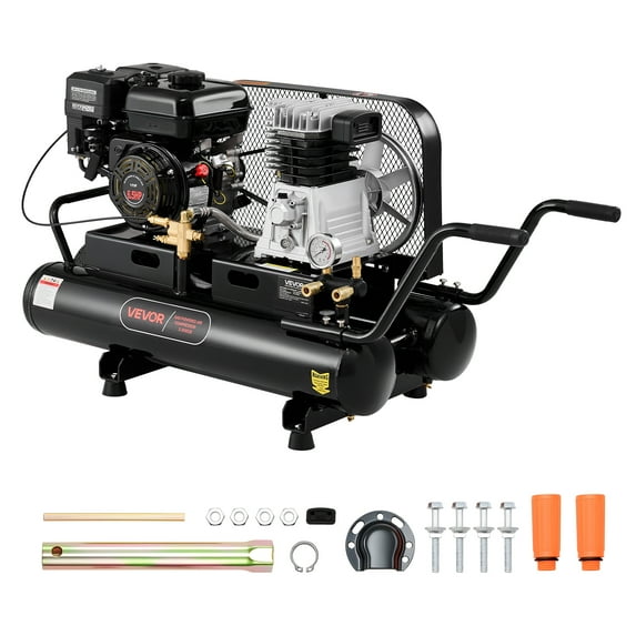 VEVOR 9 Gallon Twin-Tank Gas Powered Air Compressor, 6.5HP 9CFM Gas ...