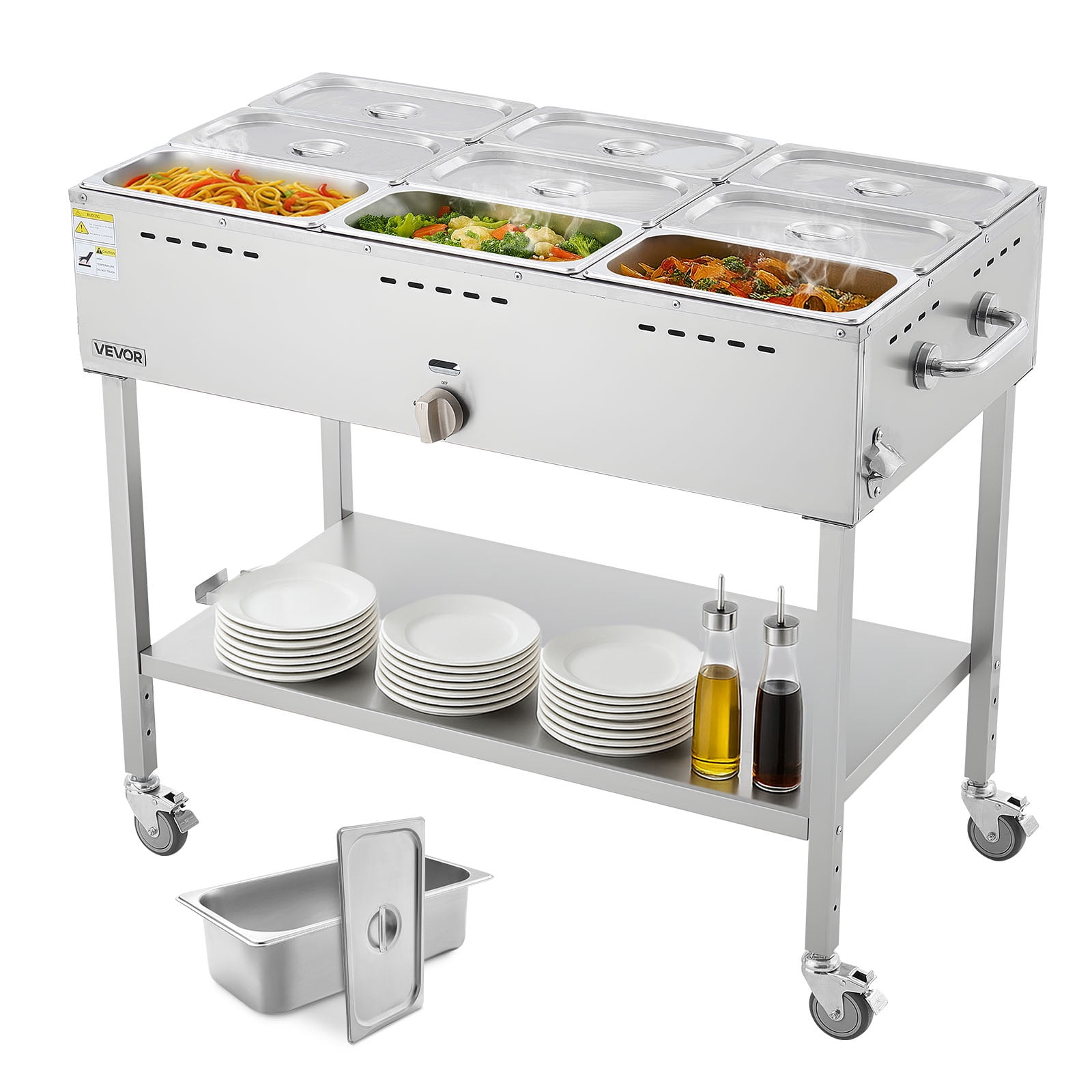 VEVOR 9-Pan Commercial Propane Steam Table, LP Gas Outdoor Soup Warmer ...
