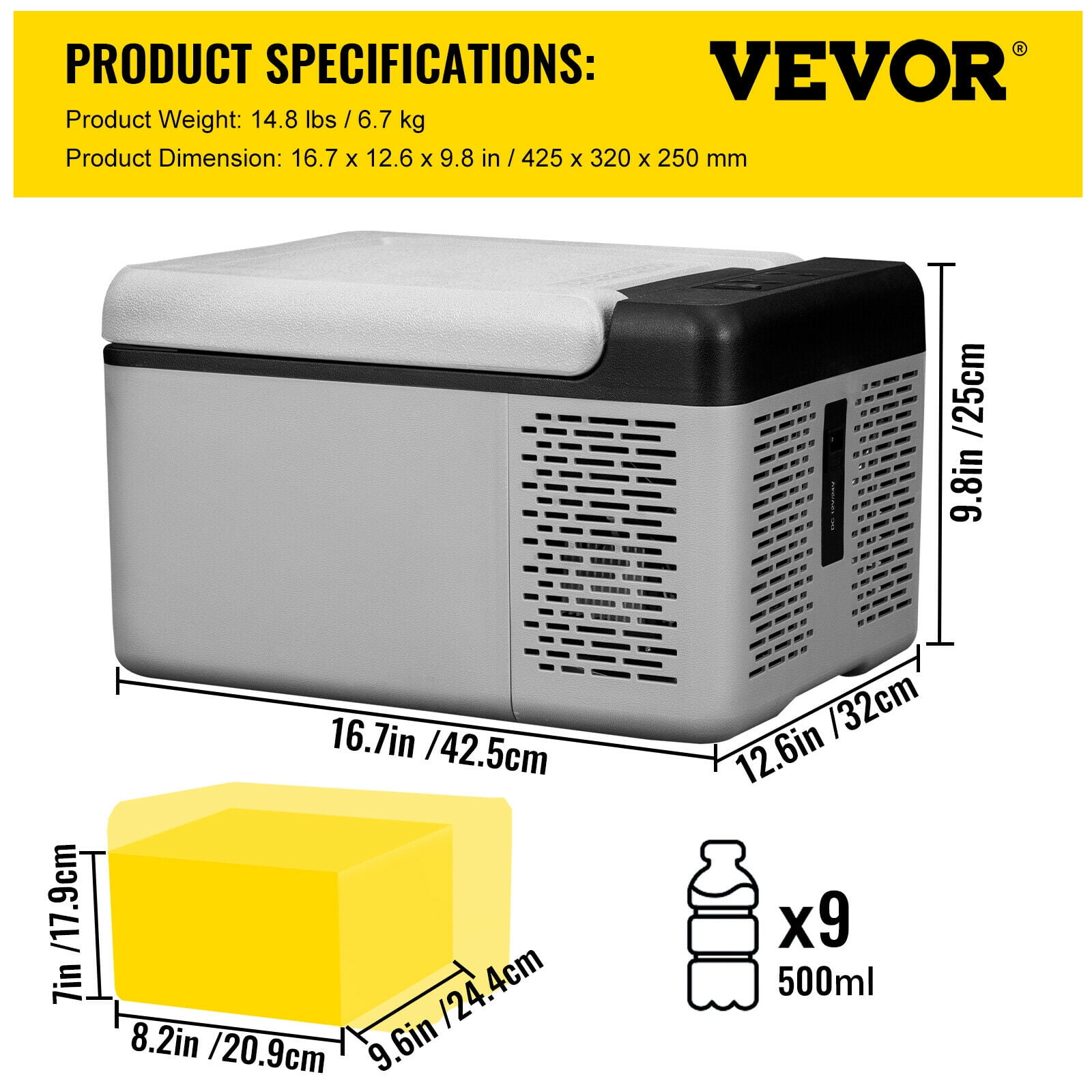 VEVOR 9L 15L Car Refrigerator Portable Compressor Fridge Freezer Cooler ...