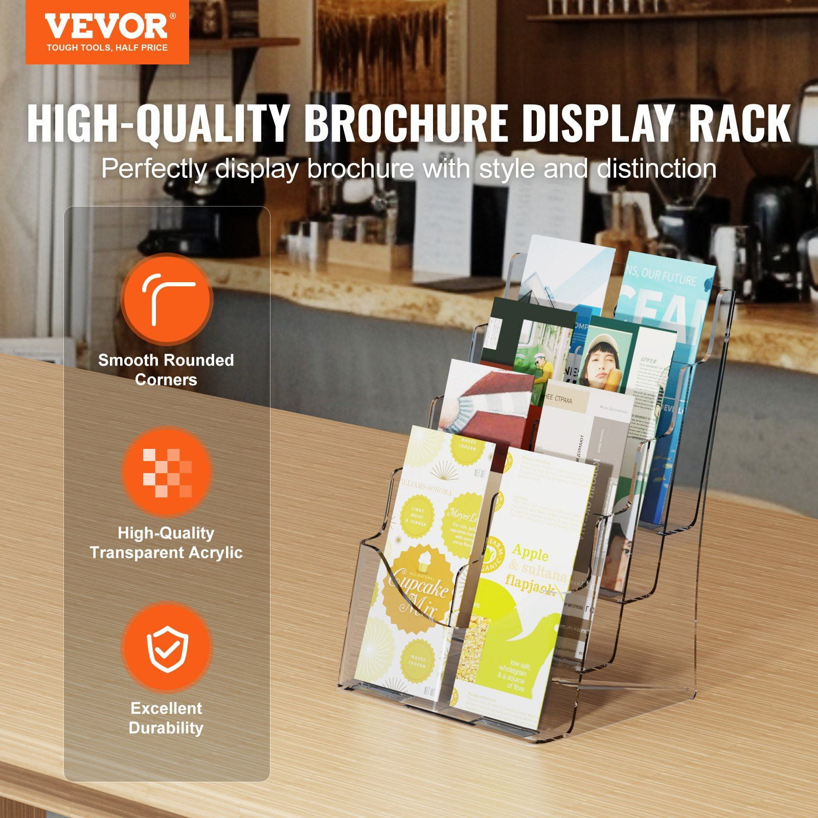 VEVOR Acrylic Brochure Holder 8.5 x 11 inch, 4-Tier Clear Acrylic ...