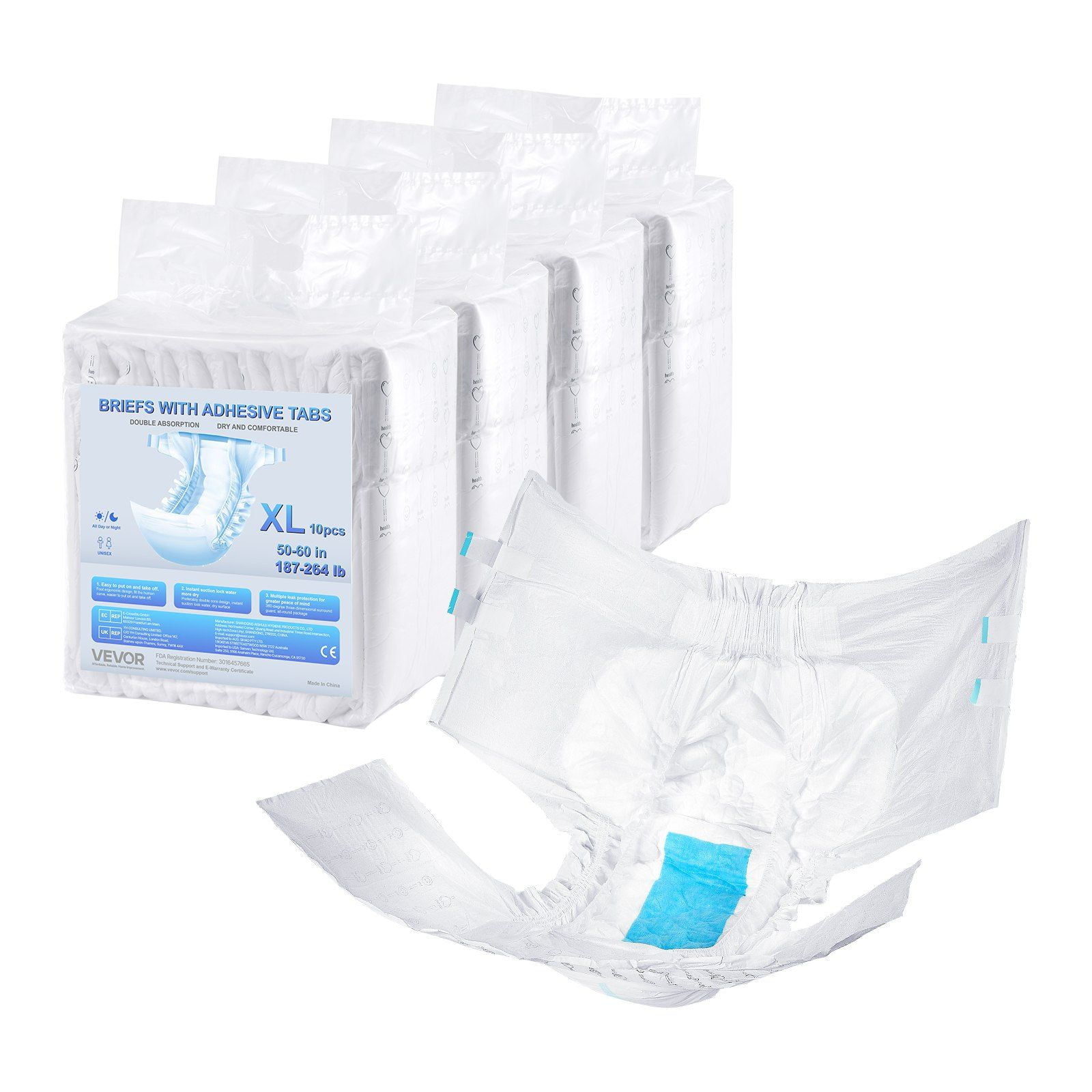 VEVOR Adult Briefs with Tabs, Super Absorbent Incontinence Briefs for ...