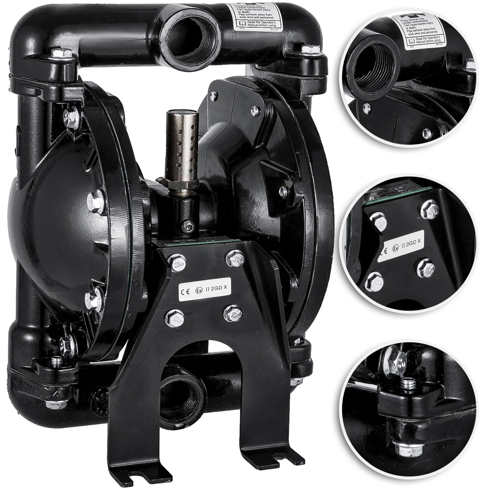 VEVOR Air-Operated Double Diaphragm Pump 1 inch Inlet Outlet Aluminum 35 GPM Max 120PSI for ...