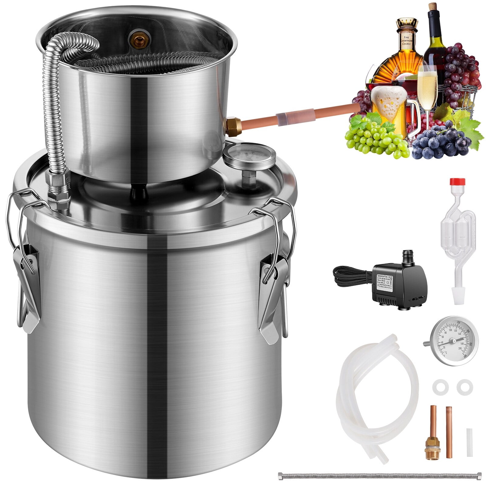 VEVOR Alcohol Still Stainless Steel Water Alcohol Distiller with Copper ...