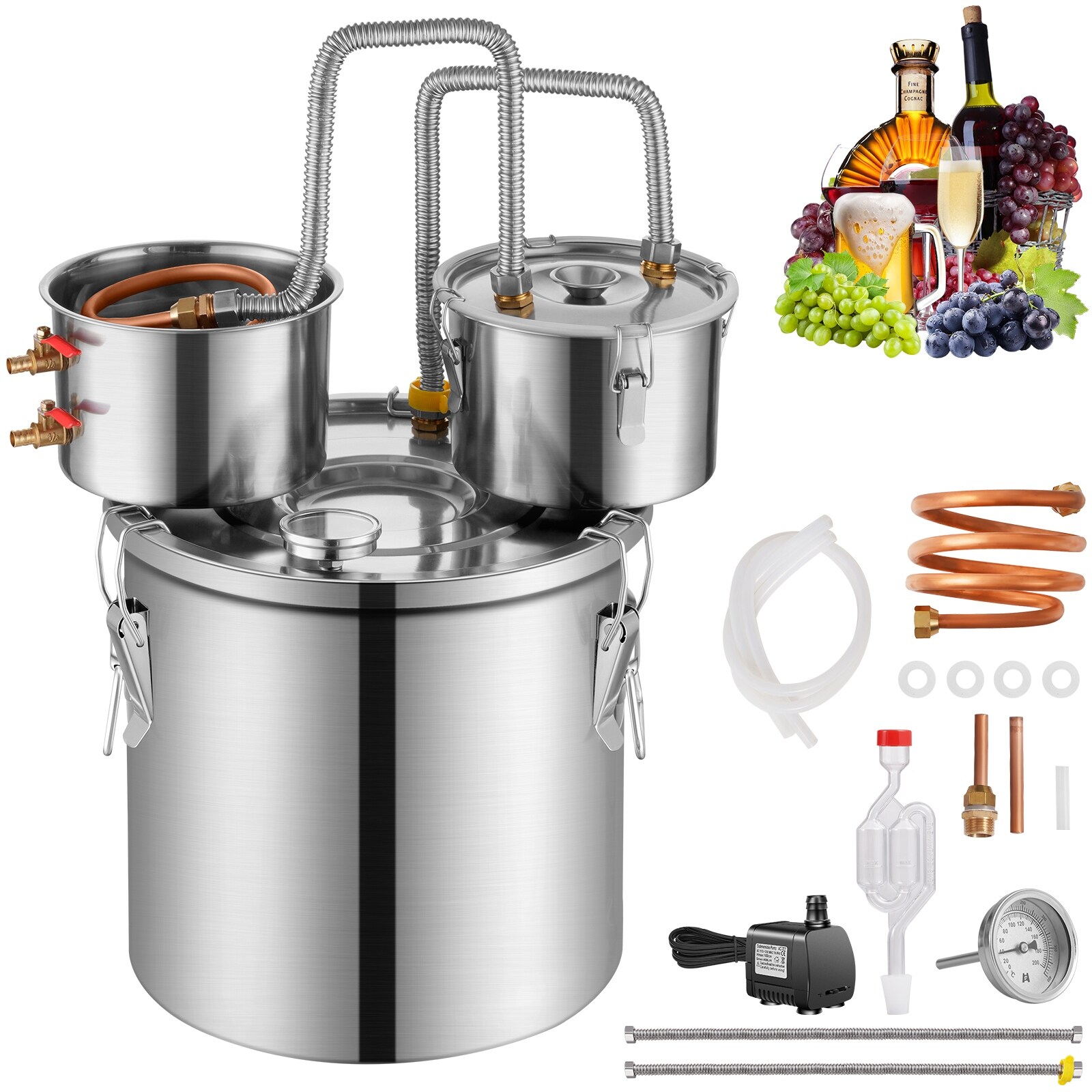 VEVOR Alcohol Still Stainless Steel Water Alcohol Distiller with Copper ...