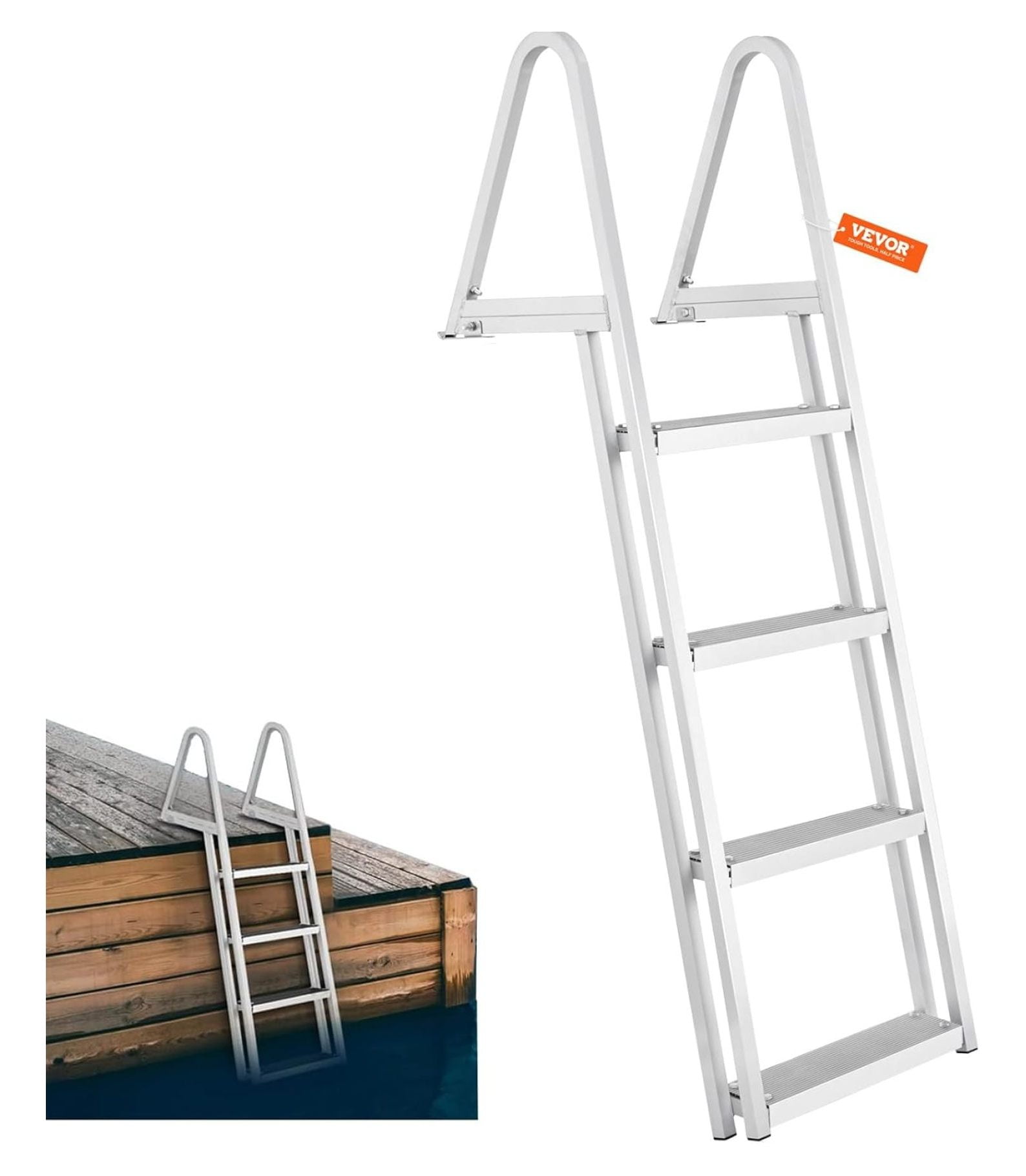 VEVOR Aluminum Dock Ladder 4 Steps, Removable Boat Ladder 16-Inch Wide ...