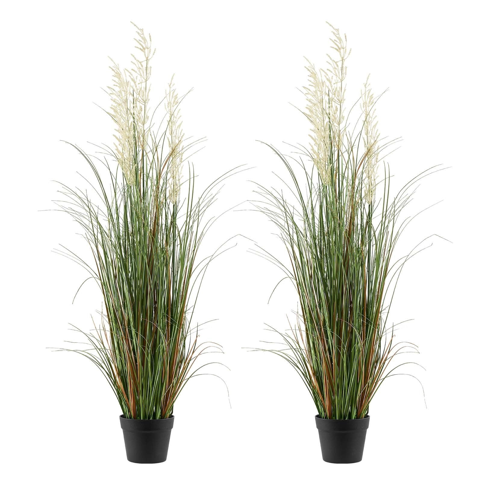 VEVOR Artificial Grass Plant, 2 Pack 47 inch Reed Flower Grass in Pot, Premium PVC Faux Fake ...