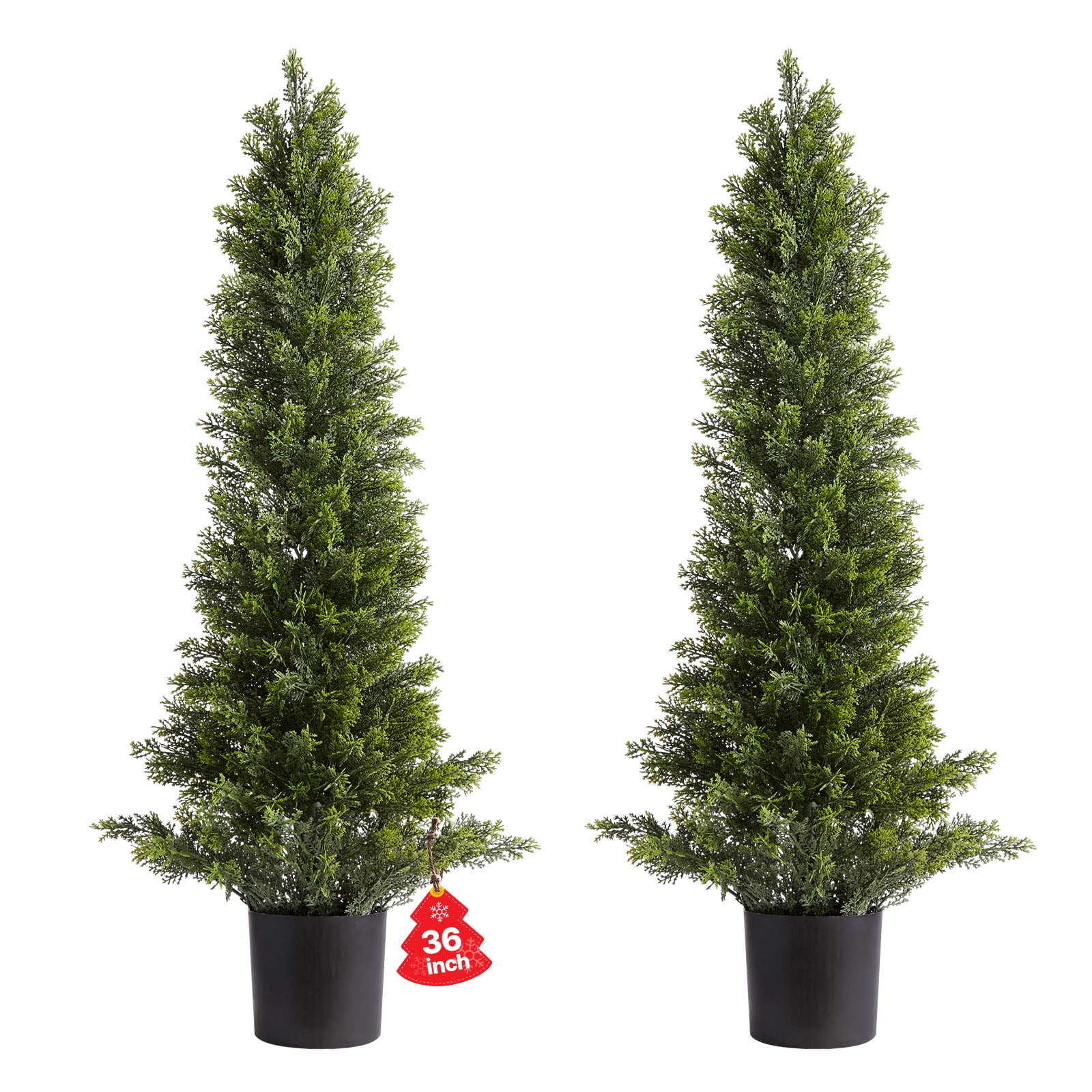 VEVOR Artificial Topiary Cedar Trees, 36 inch 2 Set Faux Pine Shrubs ...
