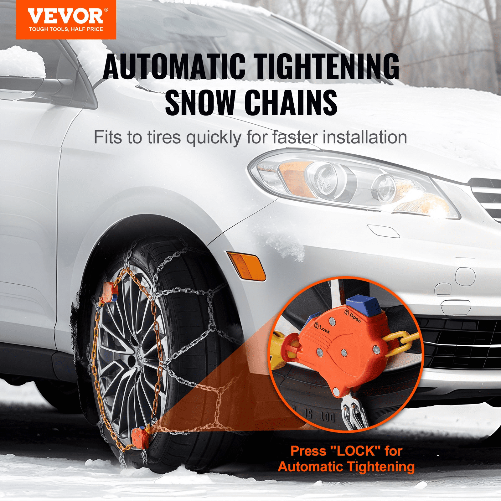 VEVOR Auto Tightening Snow Chains Diamond Mesh Anti-slip Traction Wheel ...