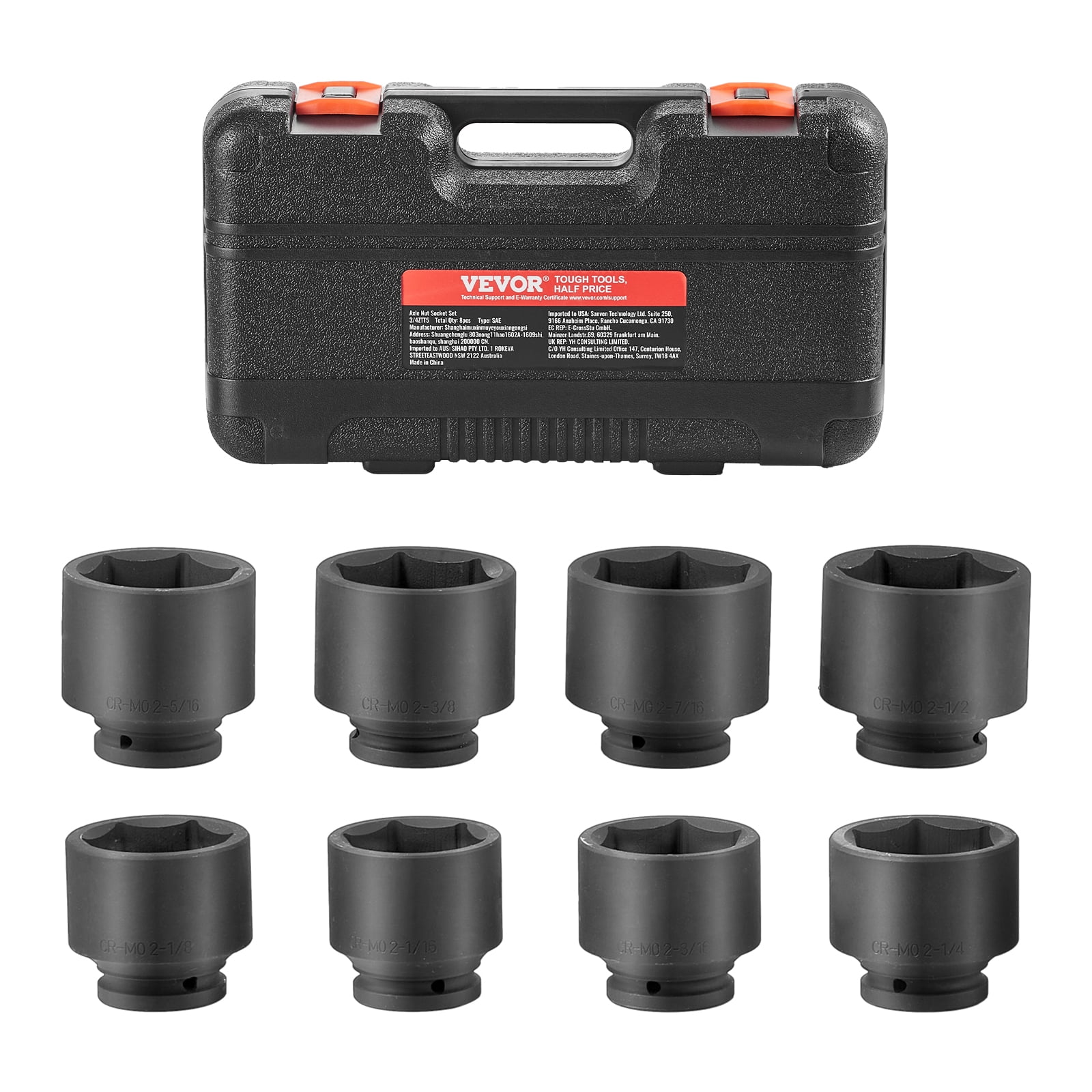VEVOR Axle Nut Impact Socket Set, 3/4" Drive 6-Point 8-Piece SAE ...