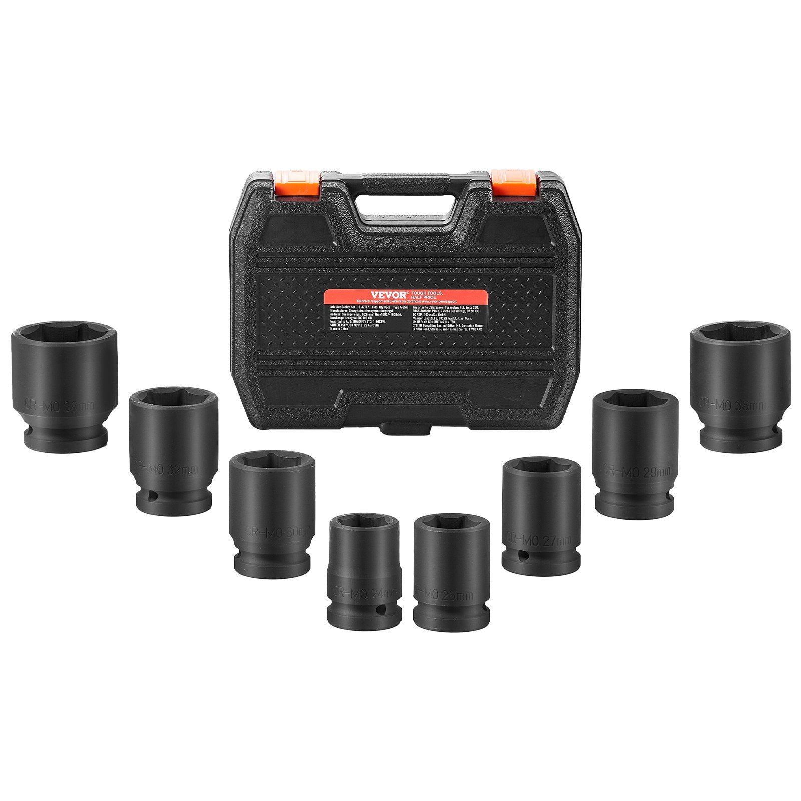 VEVOR Axle Nut Impact Socket Set 3/4" Drive 6-Point 8PCS Metric Spindle ...