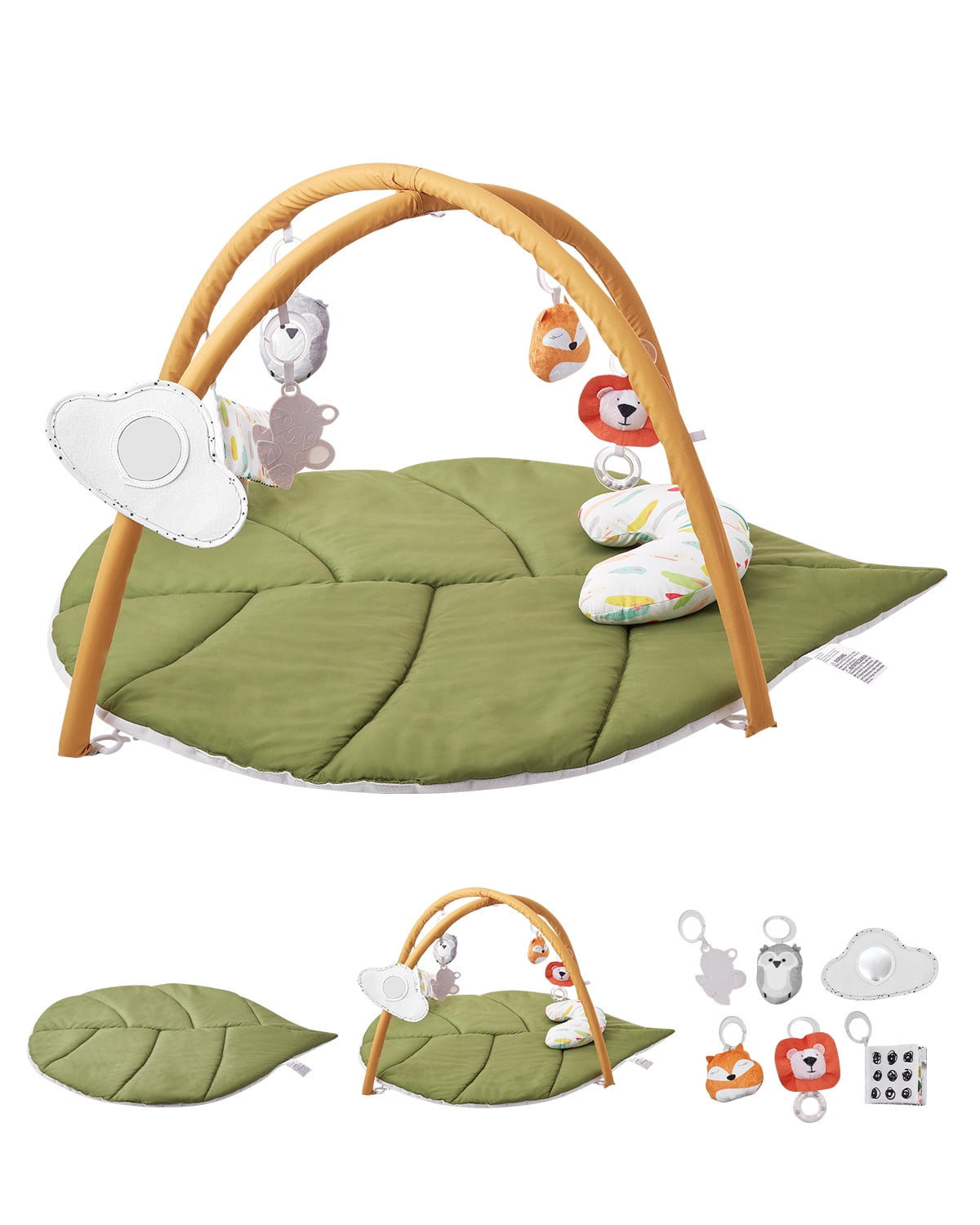 VEVOR Baby Play Gym Mat, Baby Activity Mat with 6 Sensory Toys, Oversize Leaf-Shaped Tummy Time ...