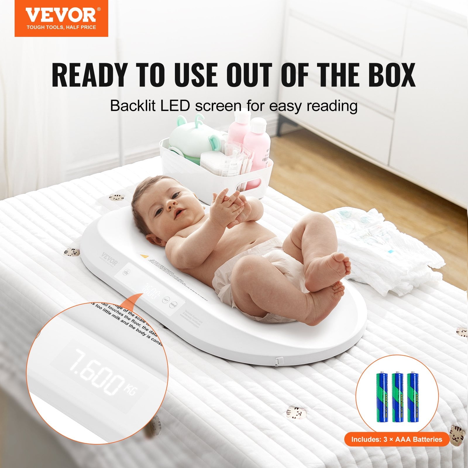 VEVOR Baby Scale Digital Infant Scale with Measuring Tape Hold Tare ...