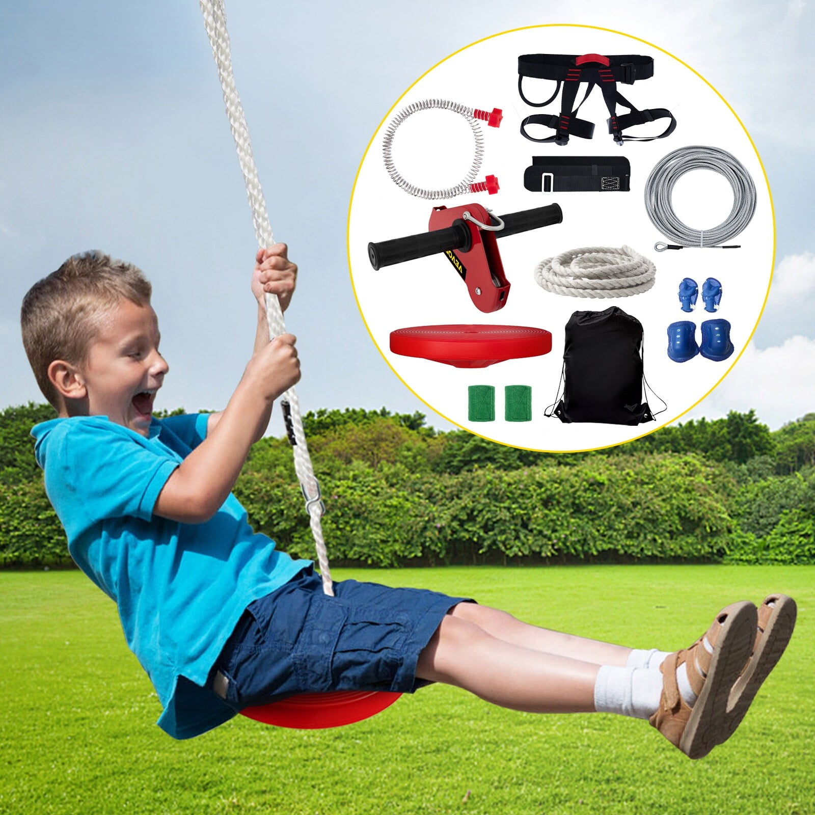 VEVOR Backyard Zipline Kit Outdoor Yard Toys with Seat, Brake, and ...