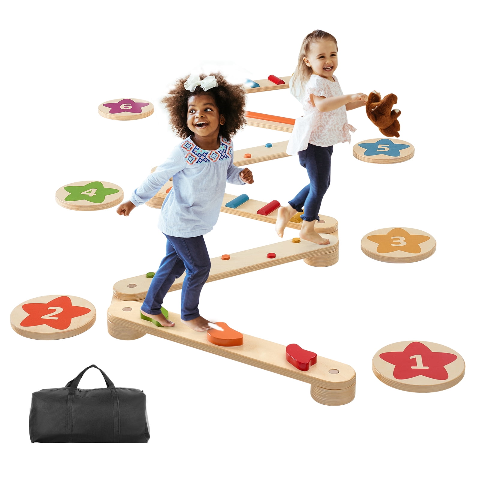 VEVOR Balance Beam Stepping Stones,6 PCS Wooden Toddler Balance Boards ...