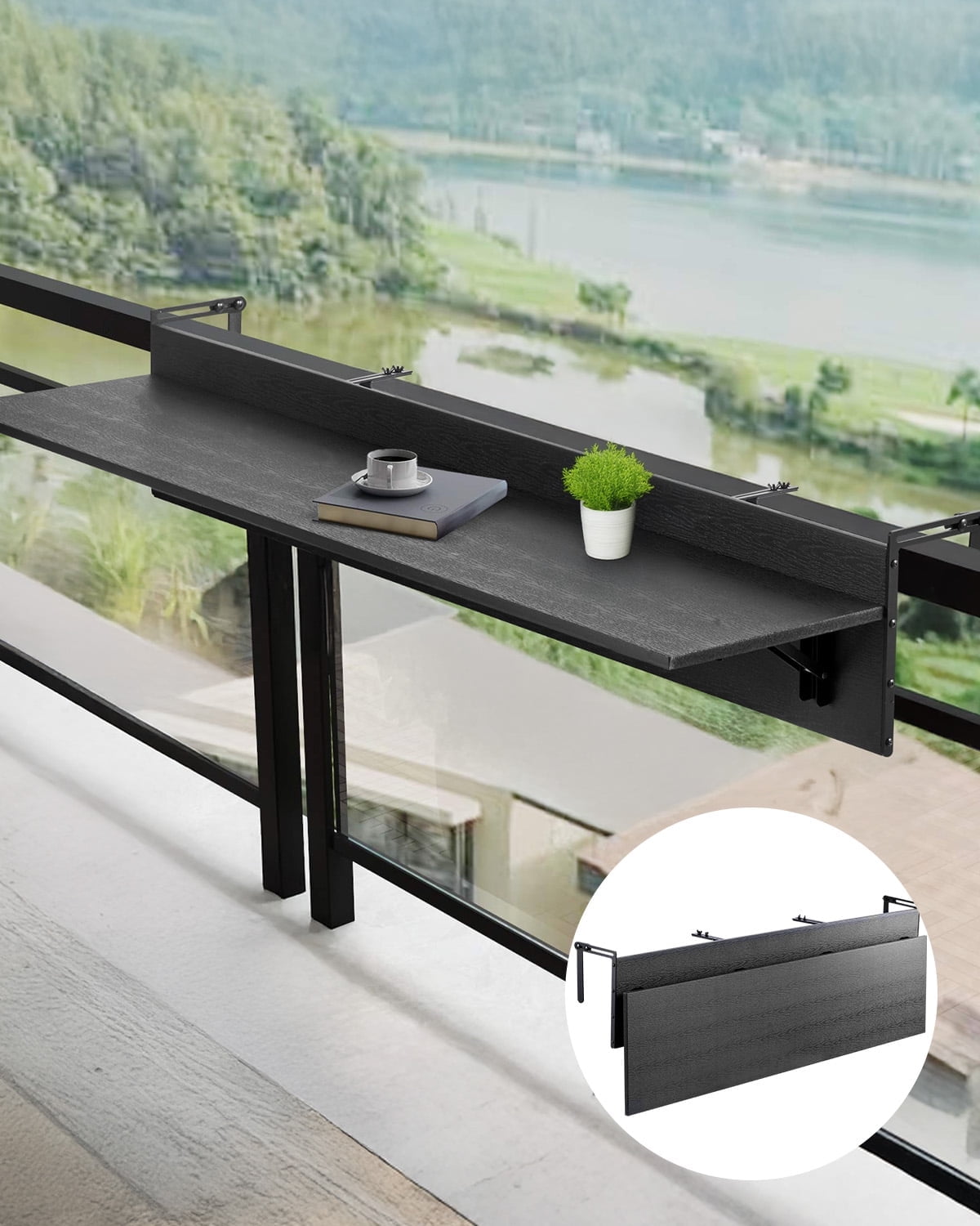 VEVOR Balcony Hanging Table, 12 x 59 in Folding Balcony Railing Table ...