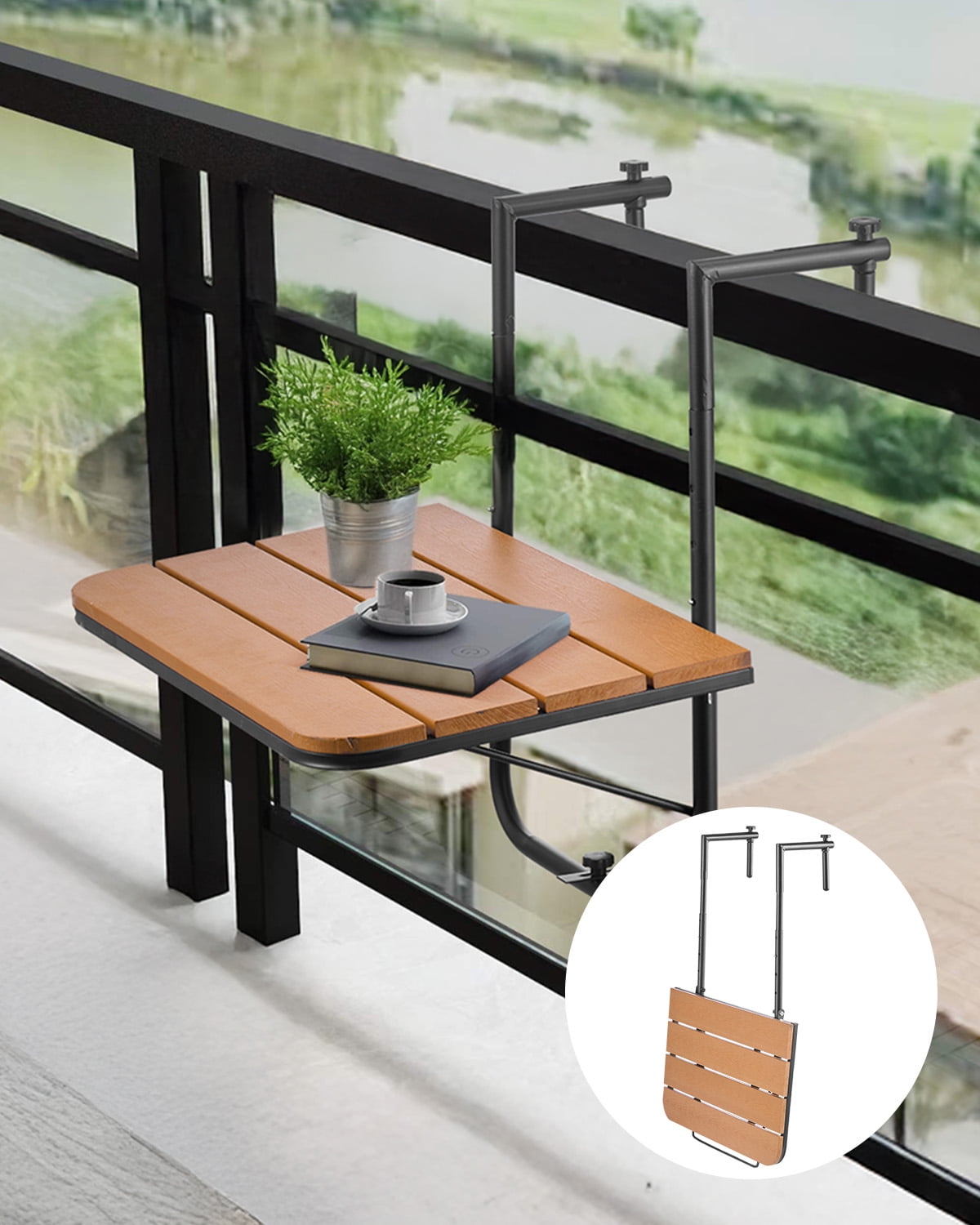 VEVOR Balcony Hanging Table, 25 x 24 in Folding Balcony Railing Table ...