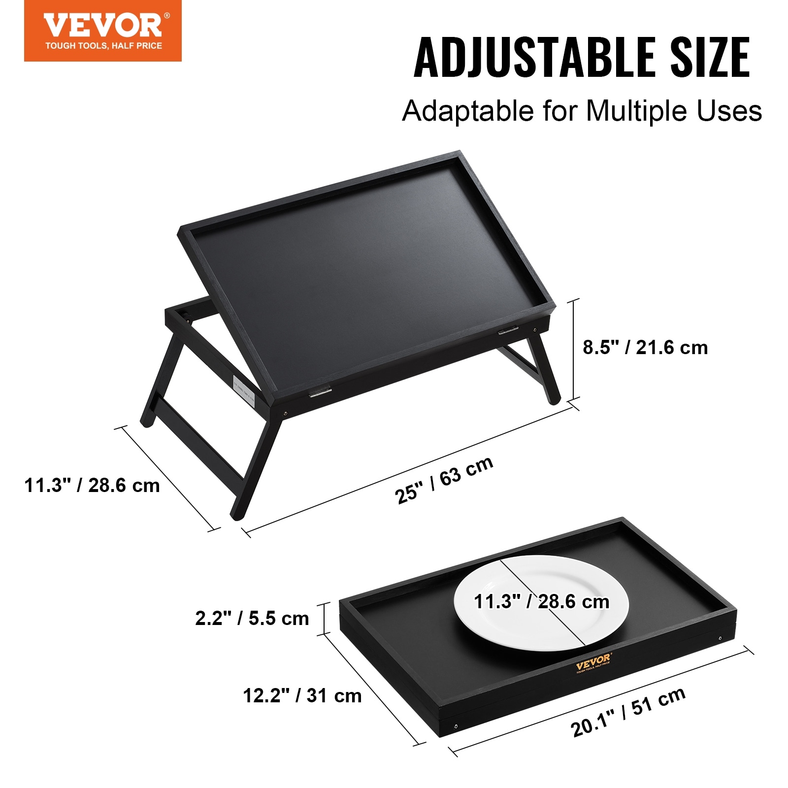 VEVOR Bamboo Bed Tray Table with Foldable Legs for Eating and Working ...