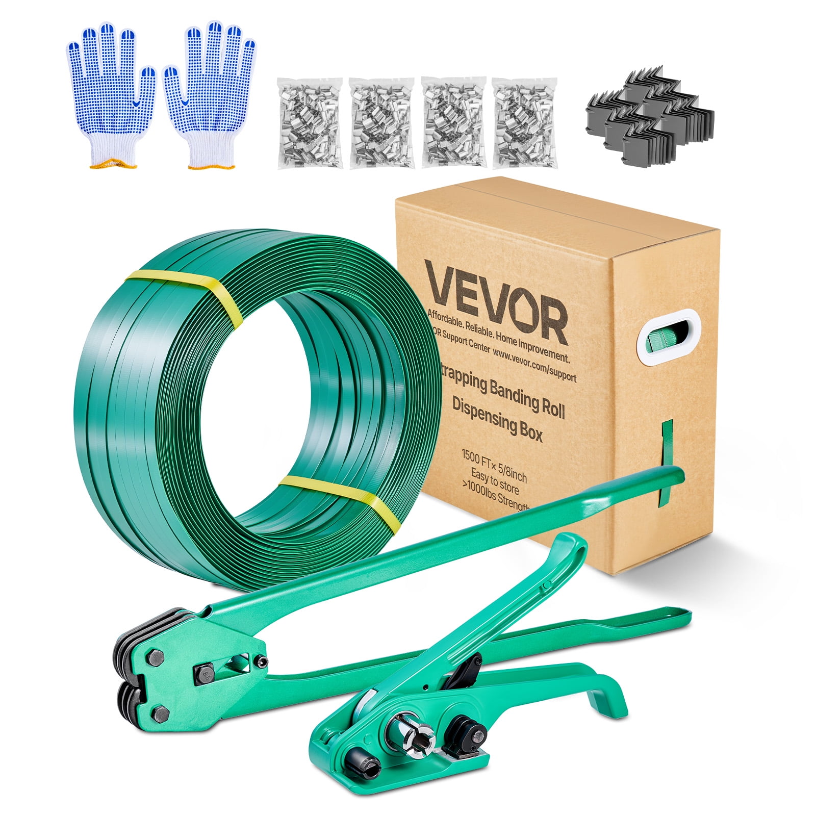 VEVOR Banding Strapping Kit, Heavy Duty Banding Sealer Tool with 1500ft PET Band, 450 Metal ...
