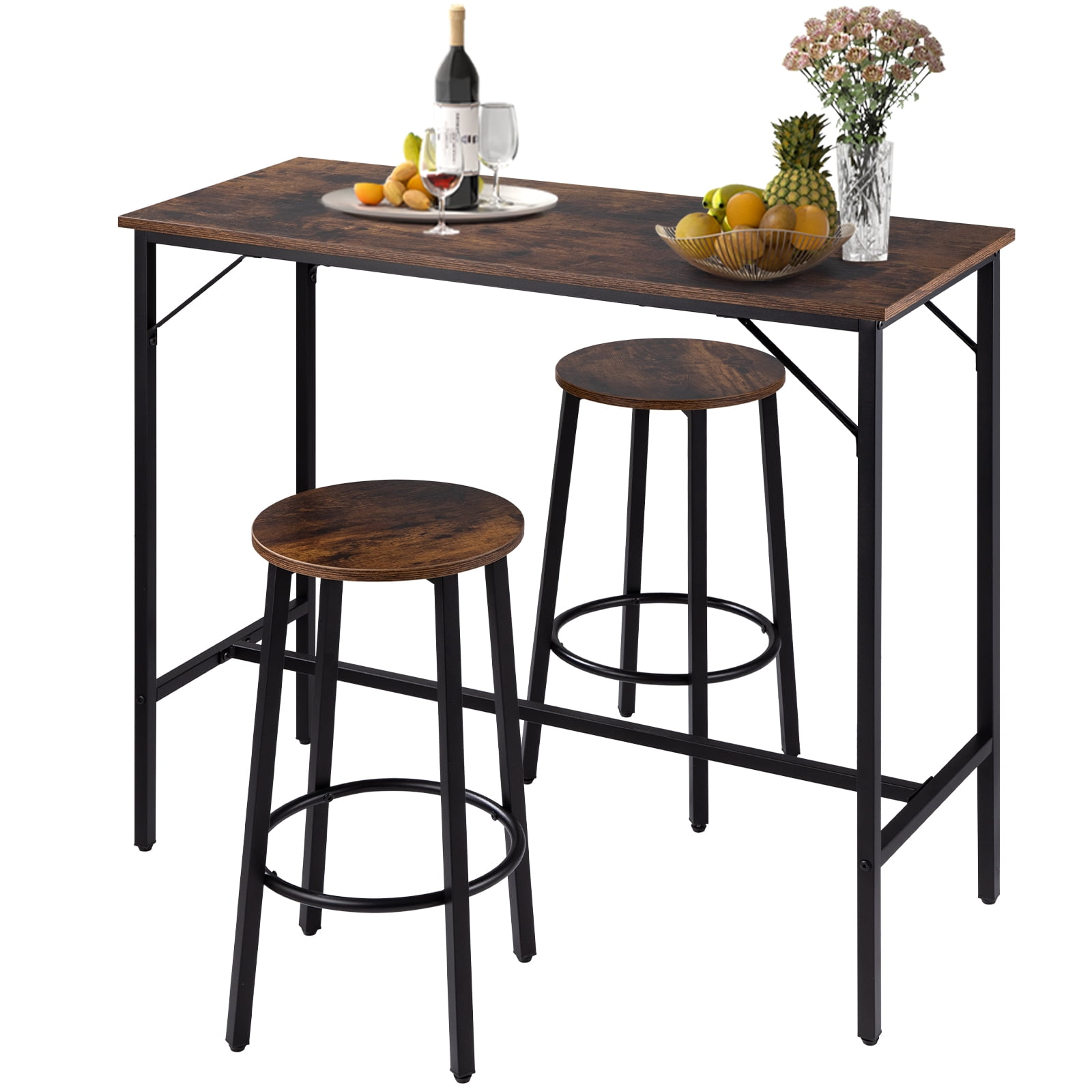 VEVOR Bar Table Set, 39" Bar Table and Chairs Set, Pub Table Set w/ 2 ...