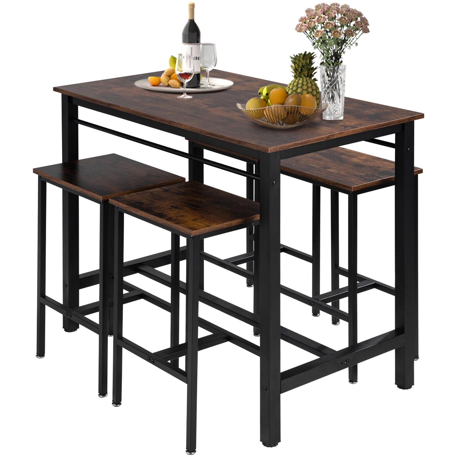 "VEVOR 47"" High Top Bar Table Set w/ 4 Stools, Space Saving Dining Set ...