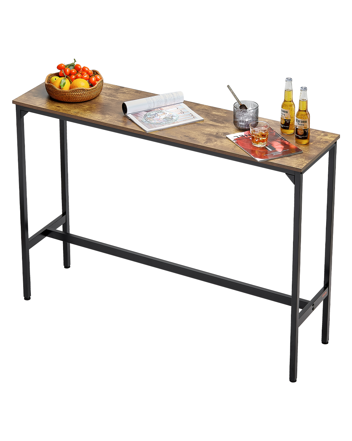 VEVOR Bar Table, Sturdy Metal Frame High Top Pub Table, Narrow Long ...