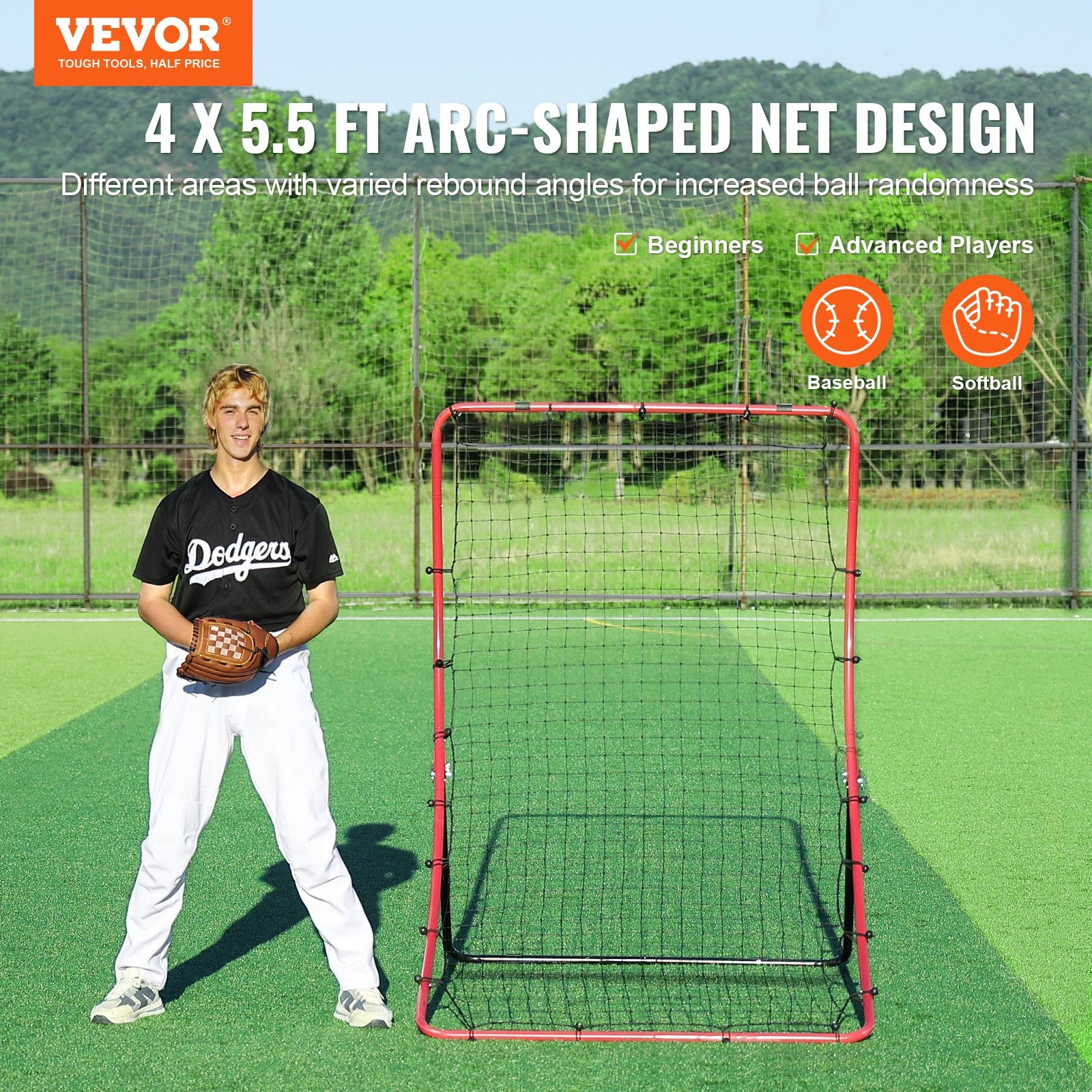 VEVOR Baseball And Softball Rebounder Net 4x5.5 ft PitchBack All Angle ...