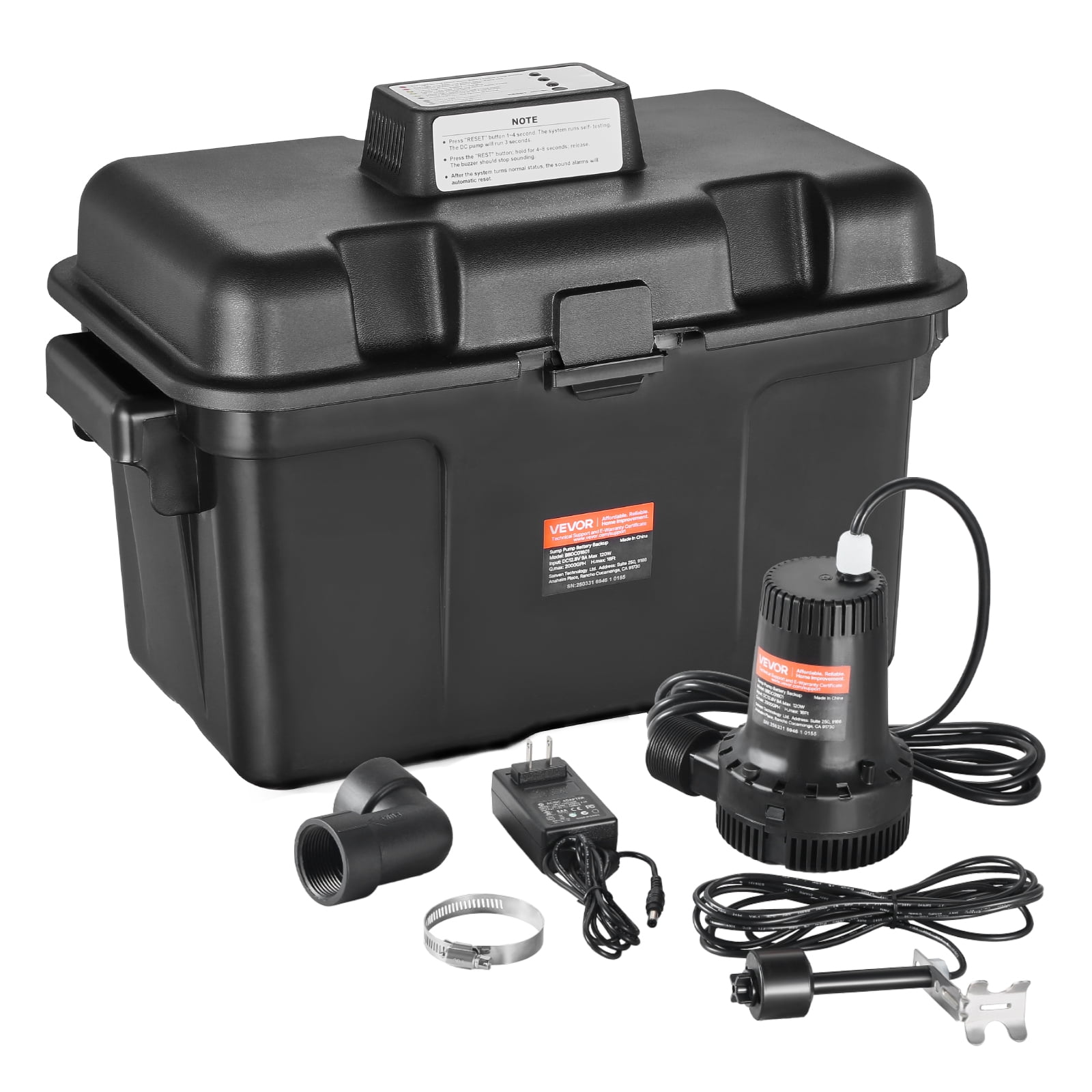 VEVOR Basement Emergency Back-Up Sump Pump, 2000GPH 0.17 HP Backup Sump ...