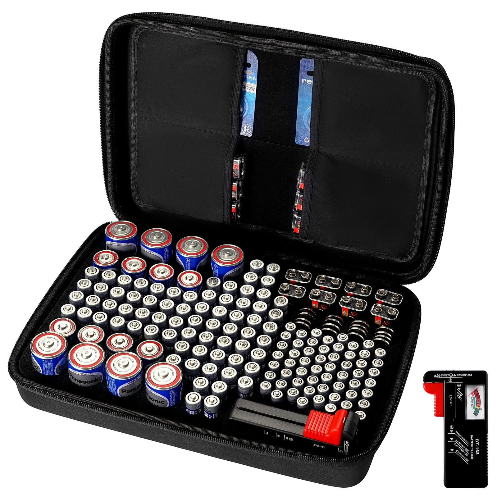 VEVOR Battery Organizer Storage Box, Battery Case Bag with Tester BT ...