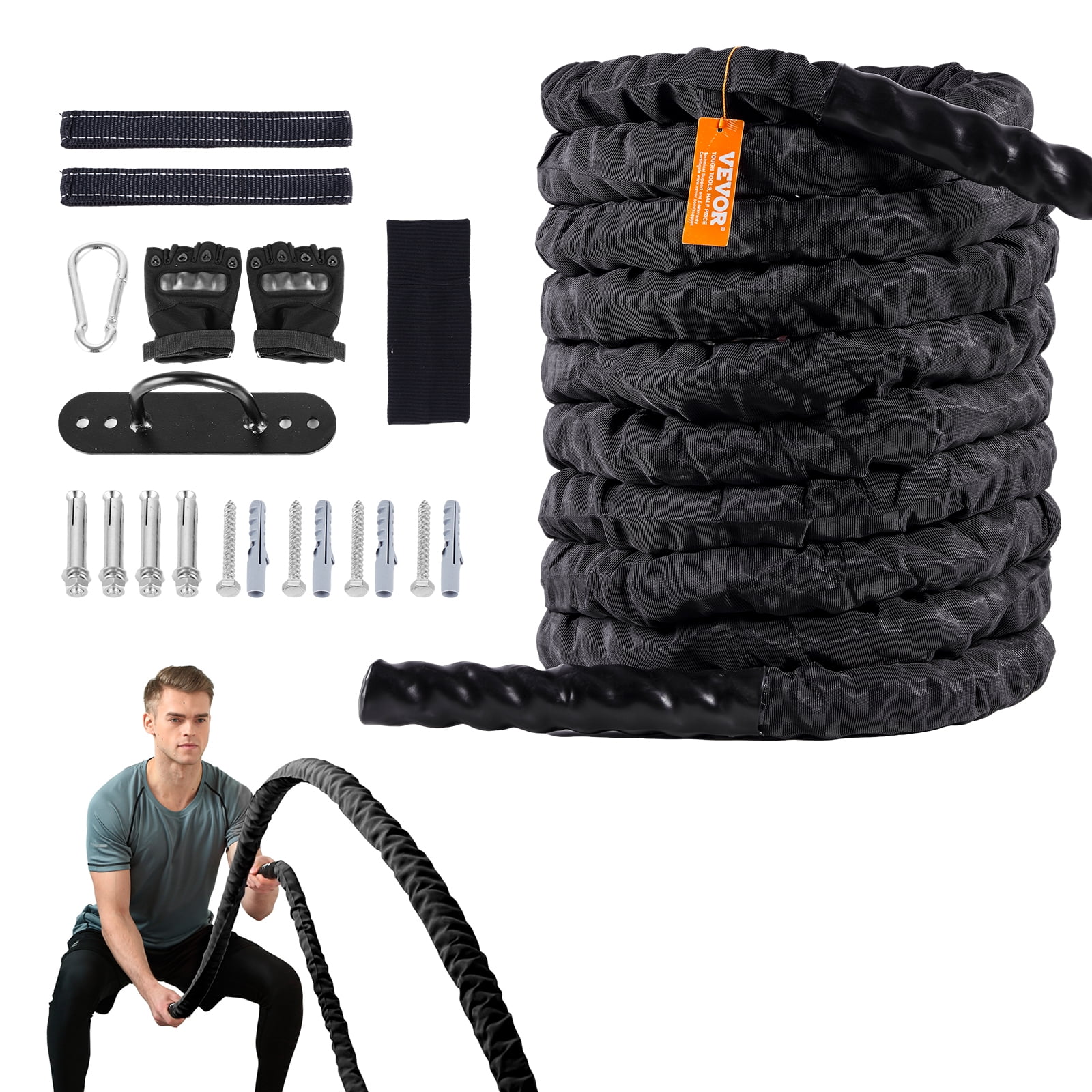 VEVOR Battle Rope, 1.5 Inch Diameter 30Ft Length Polyester Exercise ...